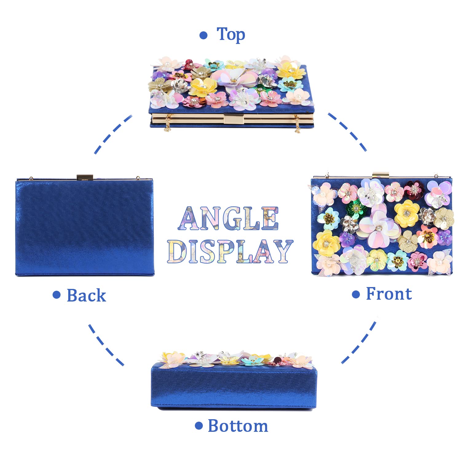 Lanpet Women Clutches Colorful Flower Evening Bag Sequins Satin Evening Clutch Bride Wedding Handbag