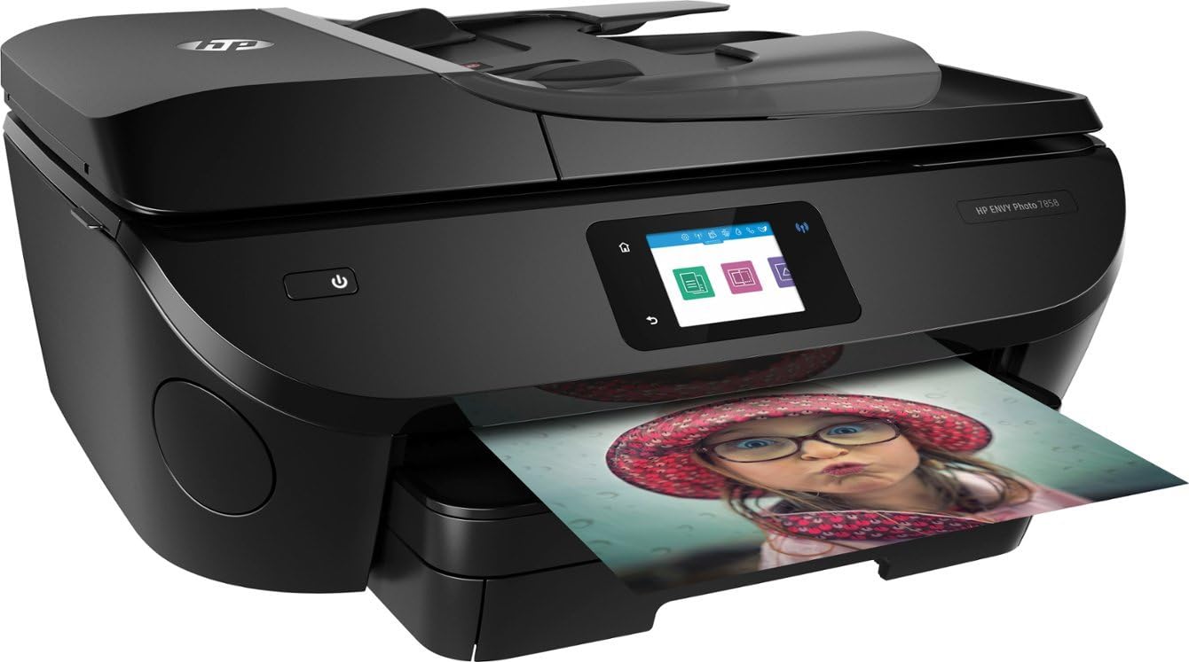 HP Envy Photo 7858 Wireless All-in-One Inkjet Color Photo Printer, Copier, Scanner, Fax Machine with Mobile Printing, Duplex, 2.65" CGD Touch Screen, Black (K7S00A), XPI USB Printer Cable (Renewed)