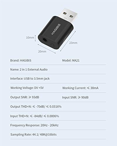 Hagibis USB External Sound Card Adapter 2 in 1 USB to 3.5mm Headphone and Microphone Jack Audio Adapter Mic Stereo Sound Card for Windows, Mac, Linux, PC, Laptops, Desktops, PS4, PS5 (Black)