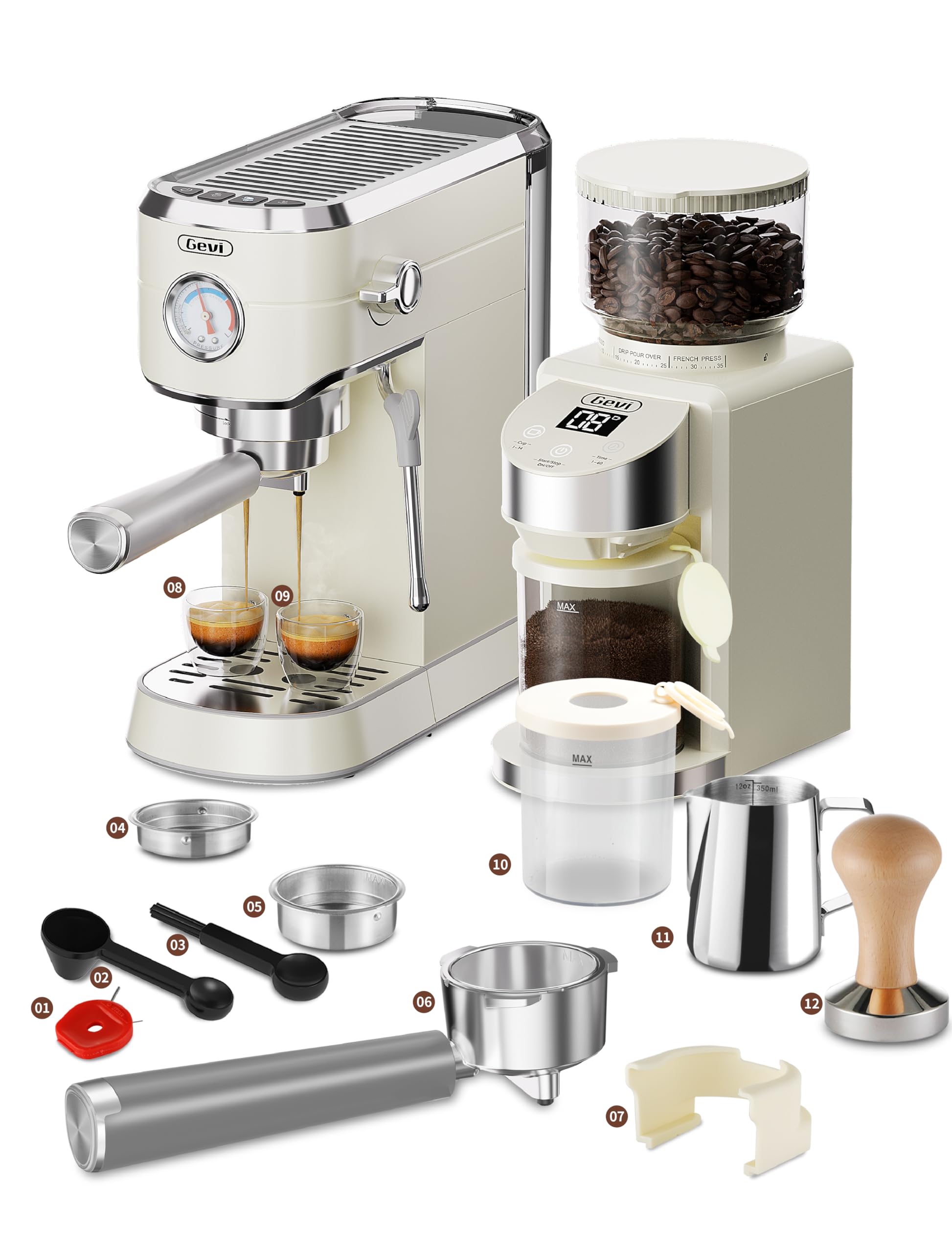 Gevi Espresso Machine 20 Bar with Grinder,Professional Espresso Maker with 35 Precise Grind Settings Burr Coffee Grinders Combos, Commercial Espresso Machines & Coffee Makers, Gift for Coffee Lover