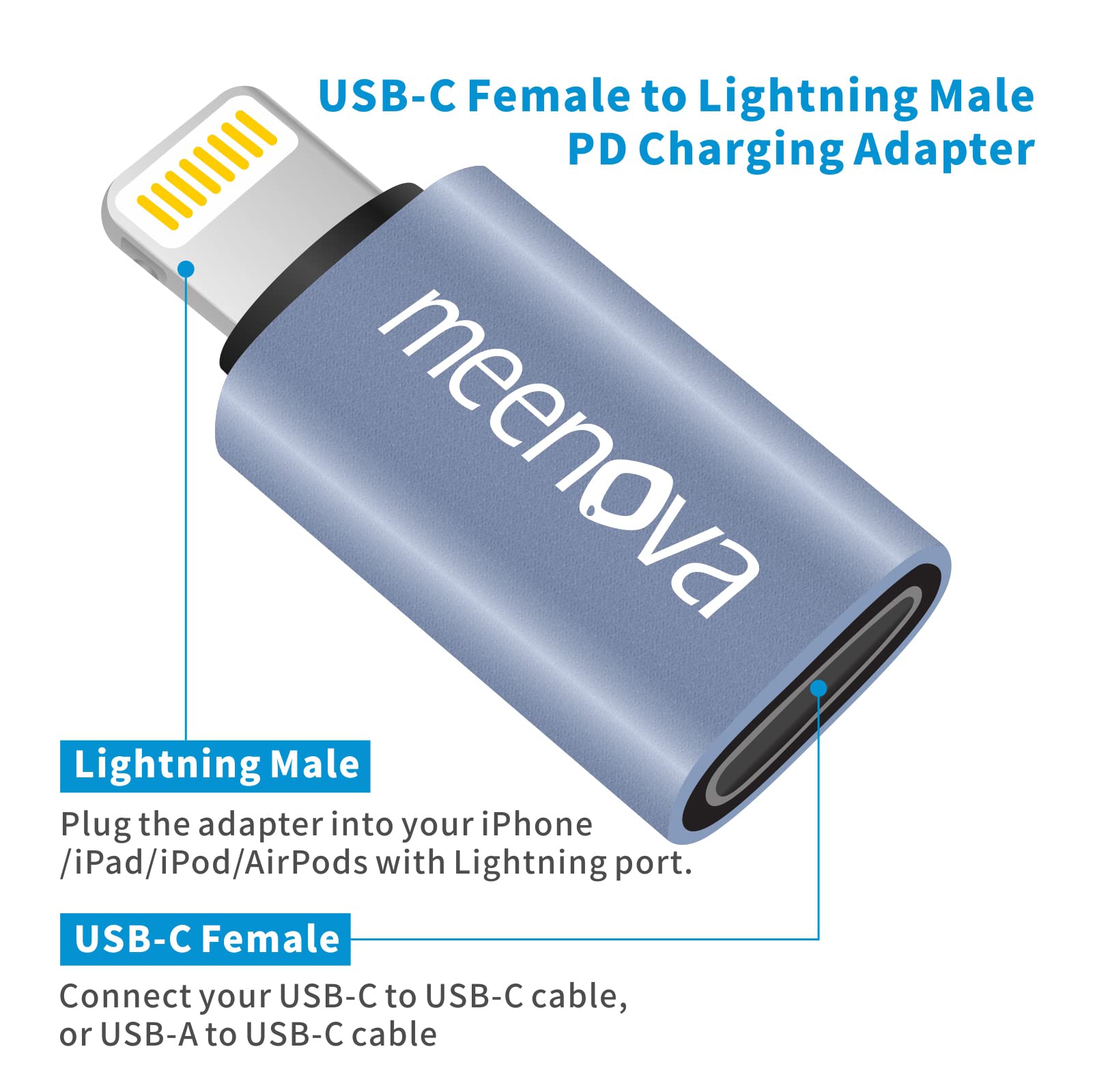 Meenova 30W/27W USB C to Lighti-ng Adapter Type C to Lighting Converter, Type C to Adaptor - Compatible with 14 13 12 Pro Max, with Silicone Sleeves