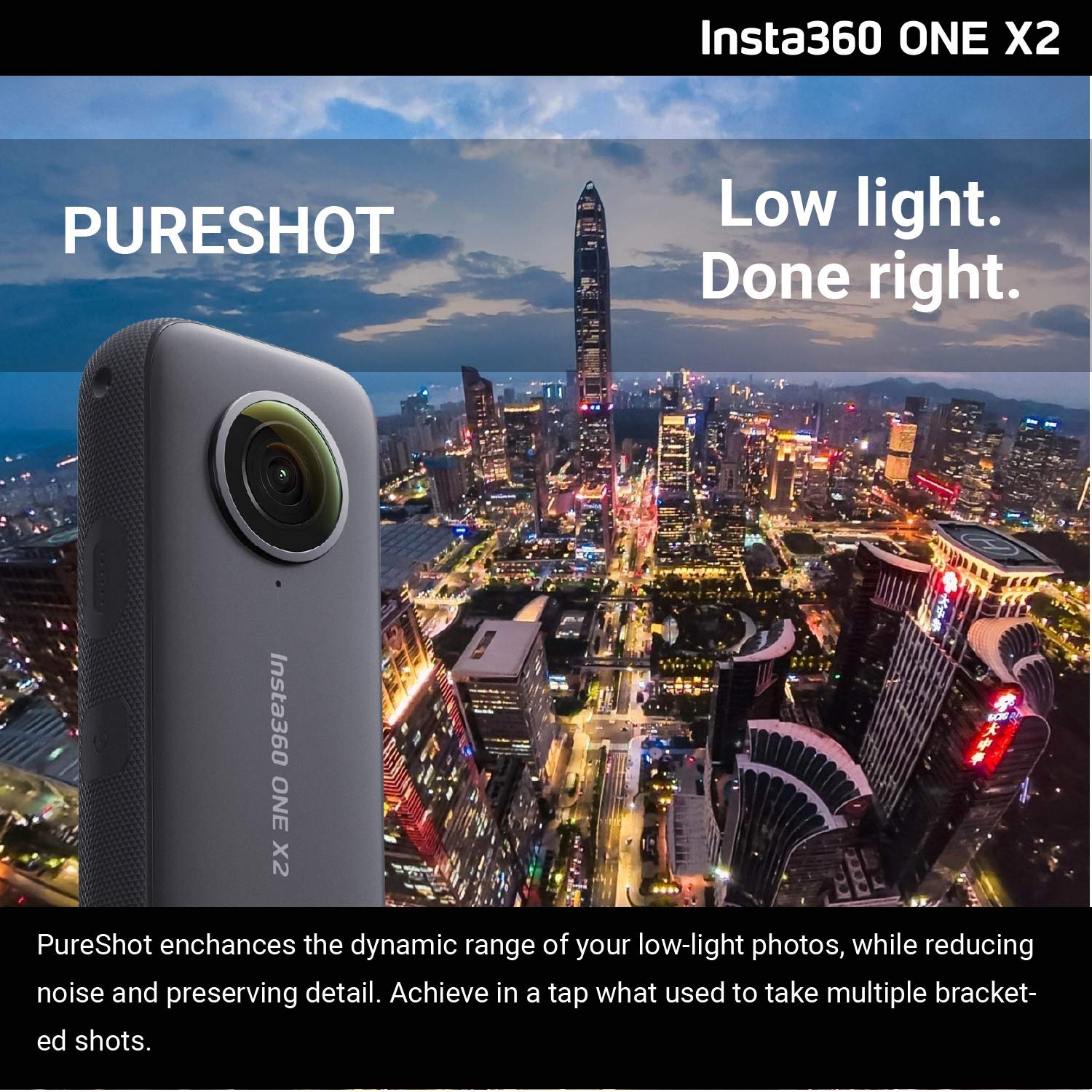 Insta360 ONE X2 360 Camera with Touchscreen - 5.7K30 360 Video, Front SteadyCam Mode, 18MP 360 Photo + InstaPano (No Card)