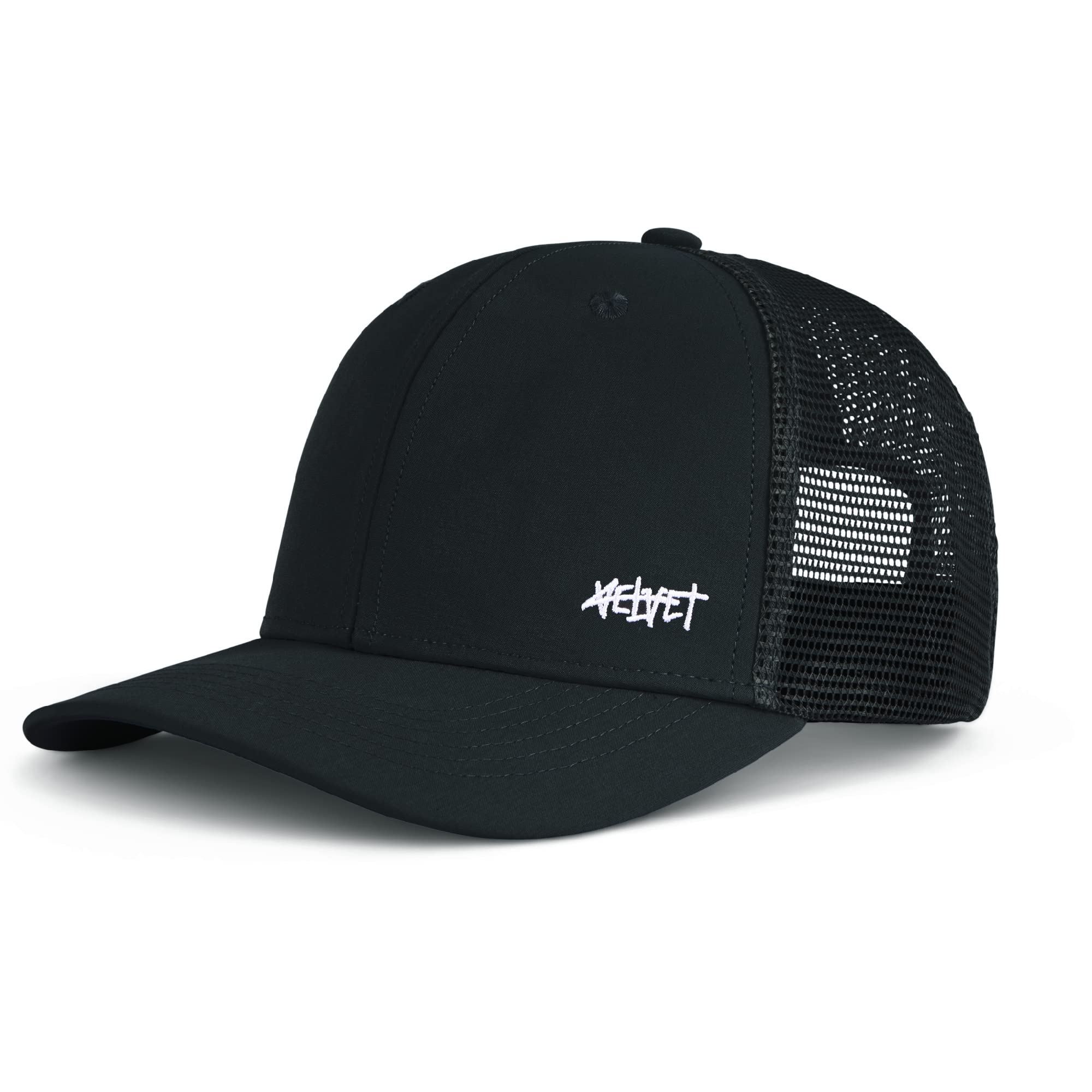 Hydro Waterproof Trucker Men's Hat, Performance Water Proof Floating Snapback Baseball Cap for Boating, Golf, Gym, Lightweight Headwear with Sweat Resistant Band. One Size Fits All, Unisex Black