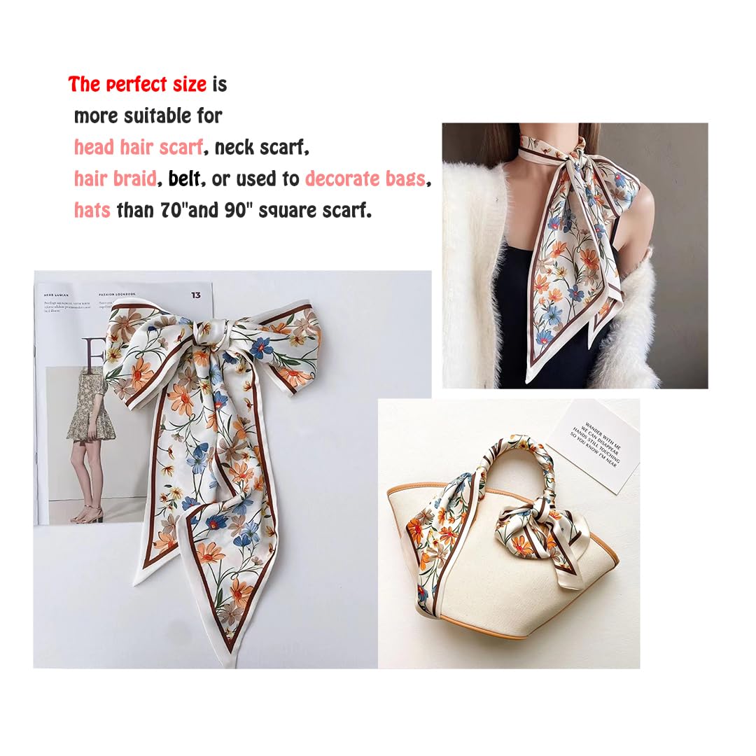 Livrerpi Double-sided Satin Silk Scarf Fashion Handbag Accessories Long Hair Head Neck Scarf 5.12 x 59inch 01