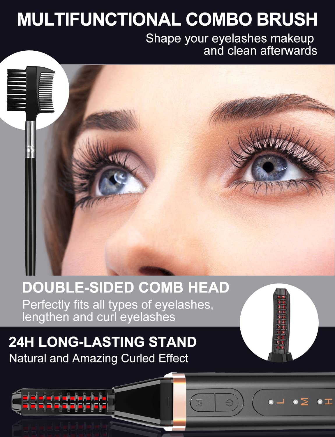 Heated Eyelash Curler, USB Rechargeable Electric Eyelash Curler for Quick Natural Curling,Long Lasting Eyelashes Curl Tool Valentine's Gifts for Women (Black)