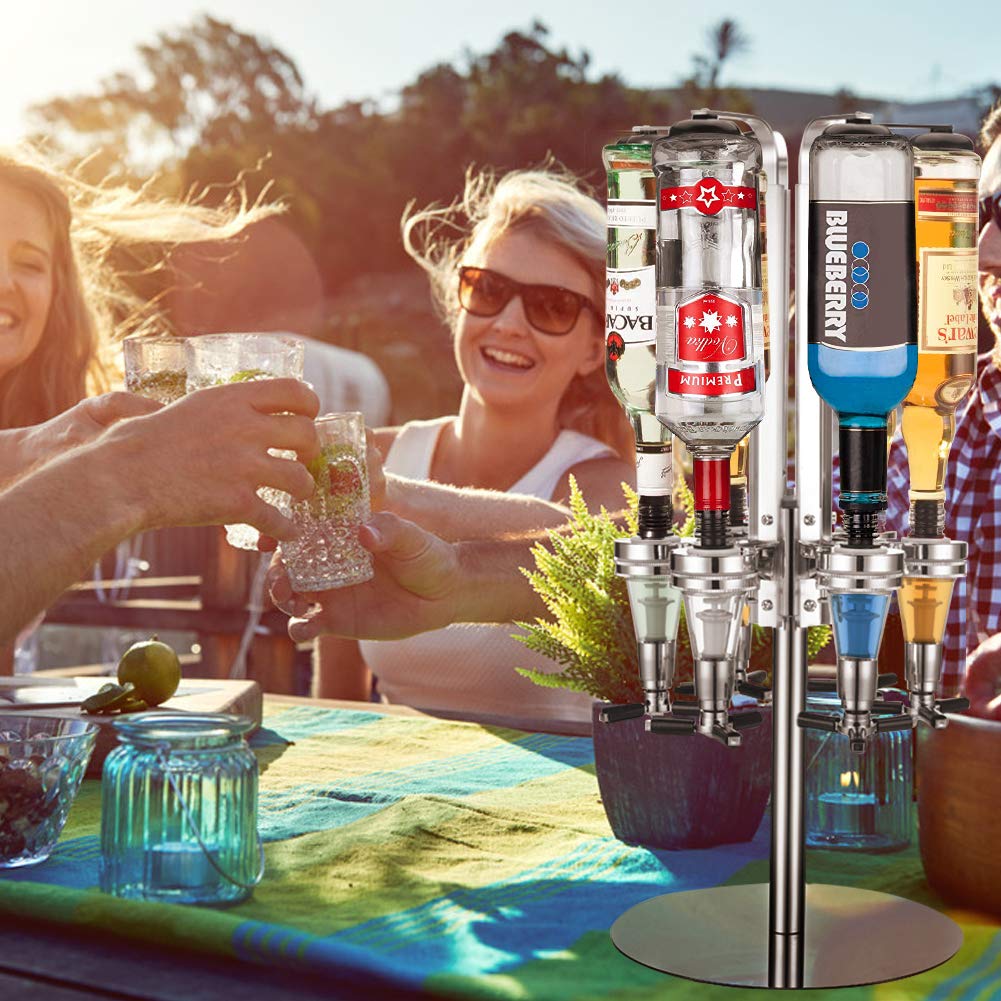 Liquor Dispenser, Bar Butler Wall Mounted Liquor Dispenser Liquor Bottle Holder, Professional Revolving Alcohol Caddy Beer Cocktail Soda Shot Dispenser Wine Holder Party Drinking Pourer (6 Bottles)