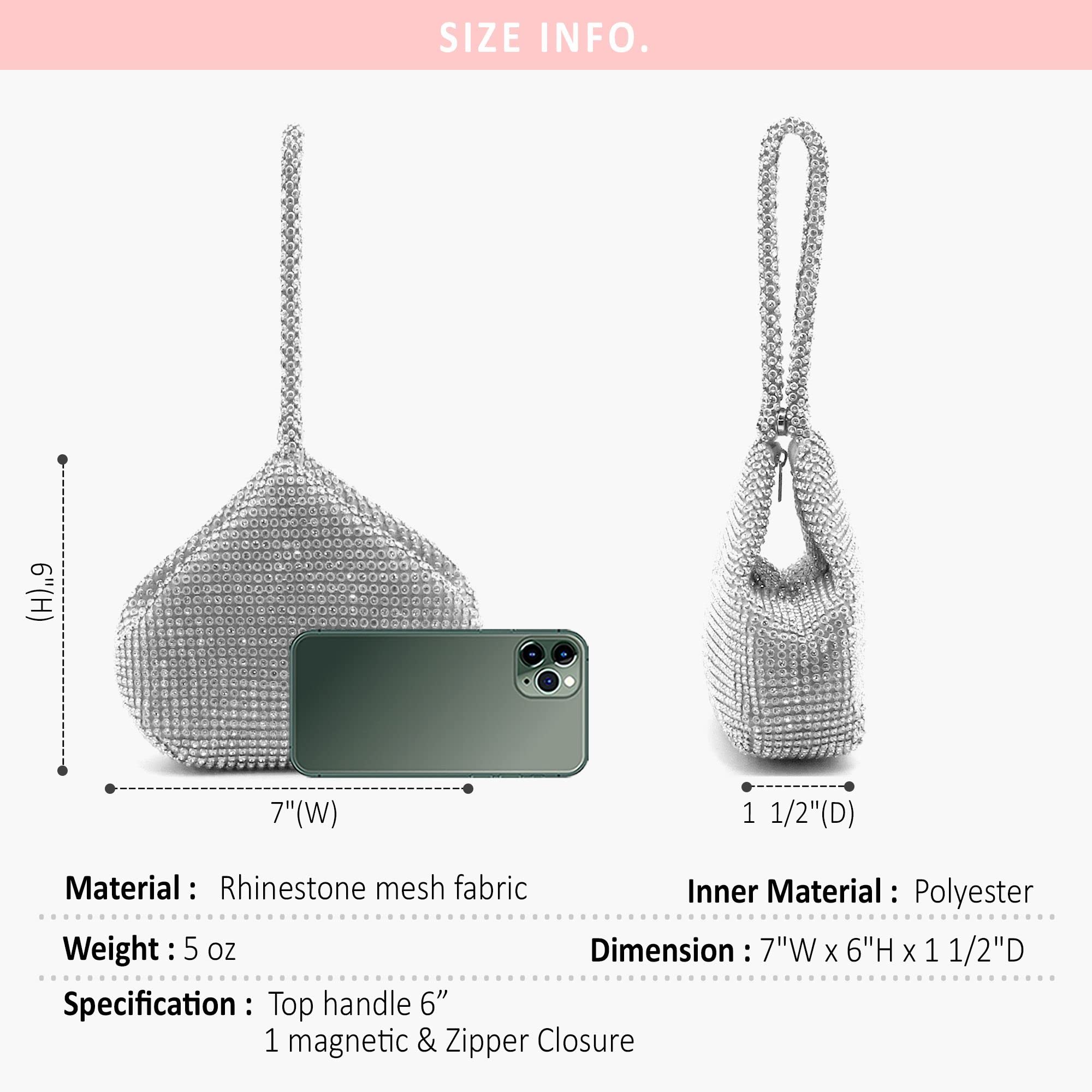 Like Dreams Women Small Evening Rhinestone Party Purse Wrislet Handle Formal Wedding Clutch (Silver)
