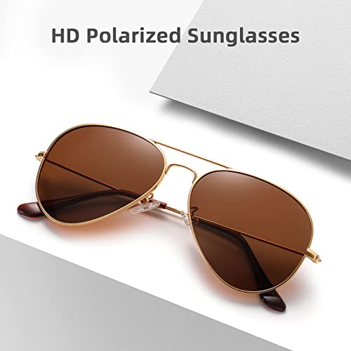 MEETSUN Aviator Sunglasses for Men Women Driving Polarized UV400 Protection Metal Frame 3Pack Black Gray+Gold Gray+Gold Brown