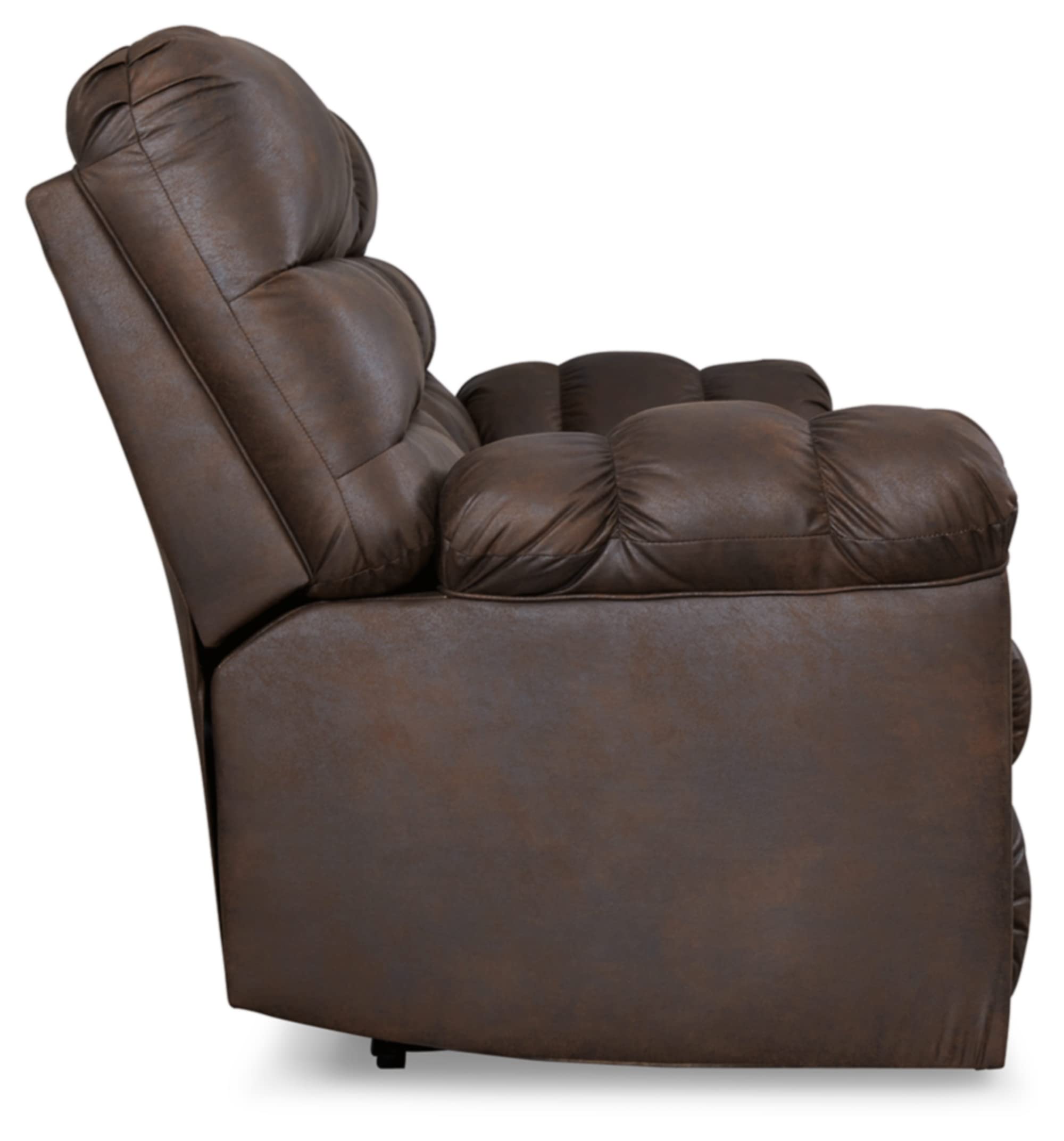 Signature Design by Ashley Derwin Urban Faux Leather Tufted Reclining Sofa with Drop Down Table, Dark Brown