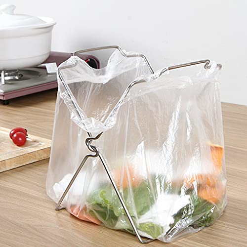 MEELYHOME Stainless Steel Garbage Bag Shelf Home Kitchen Countertop Folding Trash Bag Holder Organizer Dishcloth Towel Rack Garbage Bag Stand