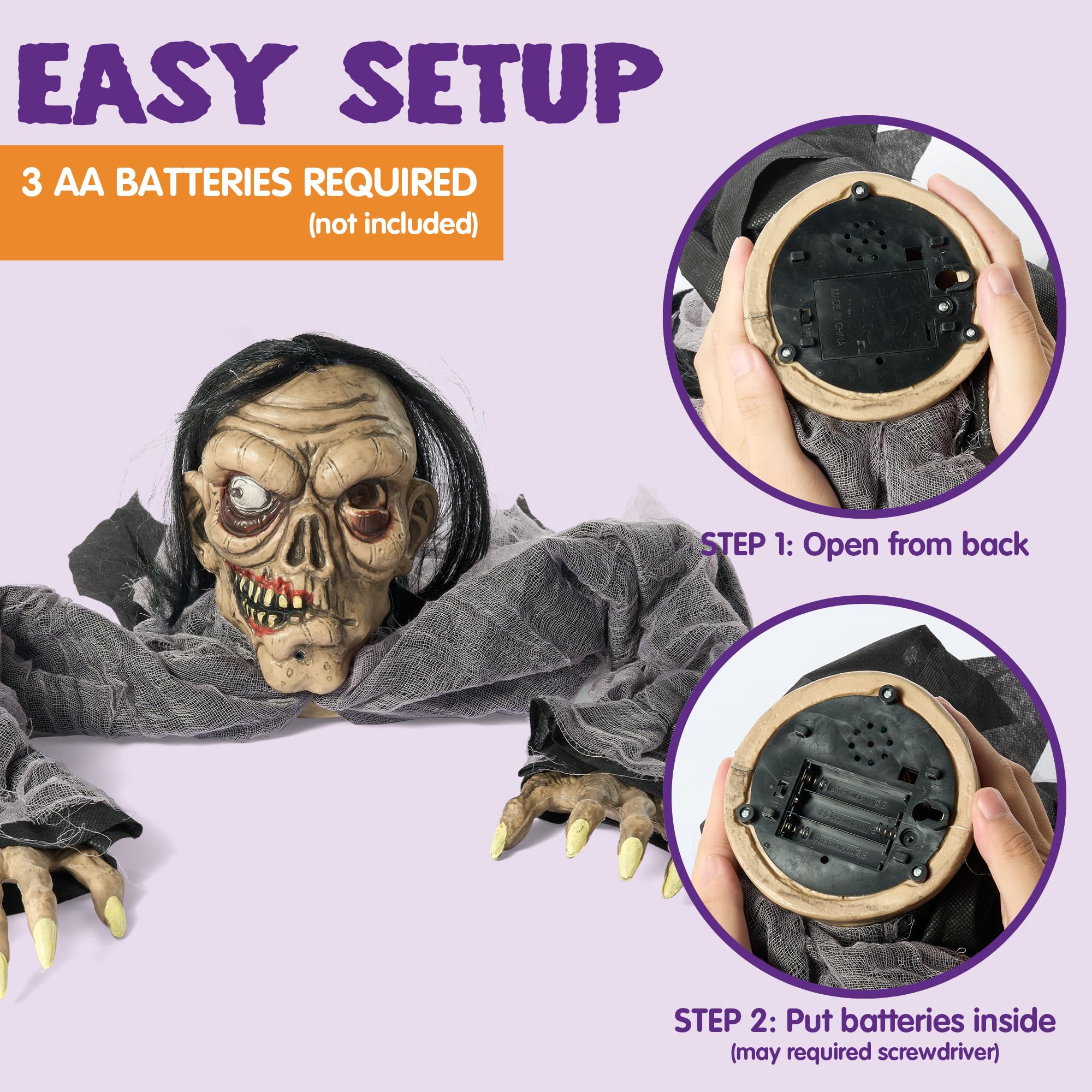 JOYIN Halloween Animated Zombie Groundbreaker with Decayed Face Halloween Animatronic Decorations with Movable Arms for Halloween Outdoor Yard Decor Halloween Decorations Scary Graveyard Décor