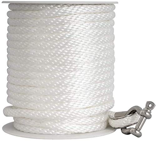 Young Marine Premium Solid Braid MFP Anchor Line Braided Anchor Rope/Line with Thimble (3/8" x 150', White)