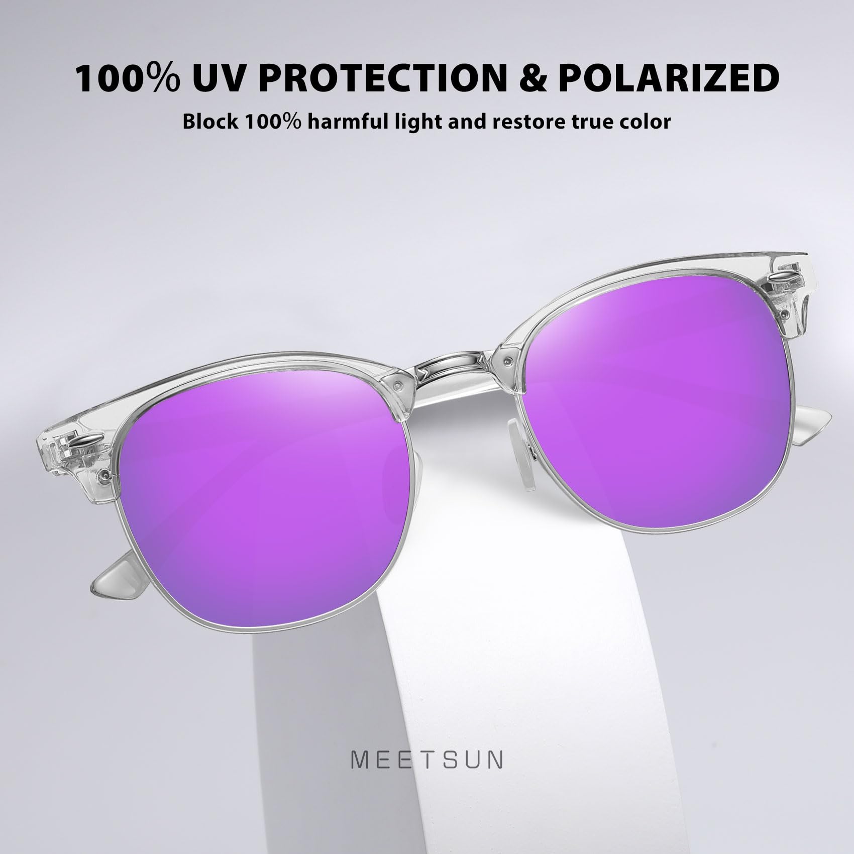 MEETSUN Retro Semi Rimless Polarized Sunglasses for Women Men Trendy Mirror Lens Driving Sun Glasses 3 Pack Black Brown Pink