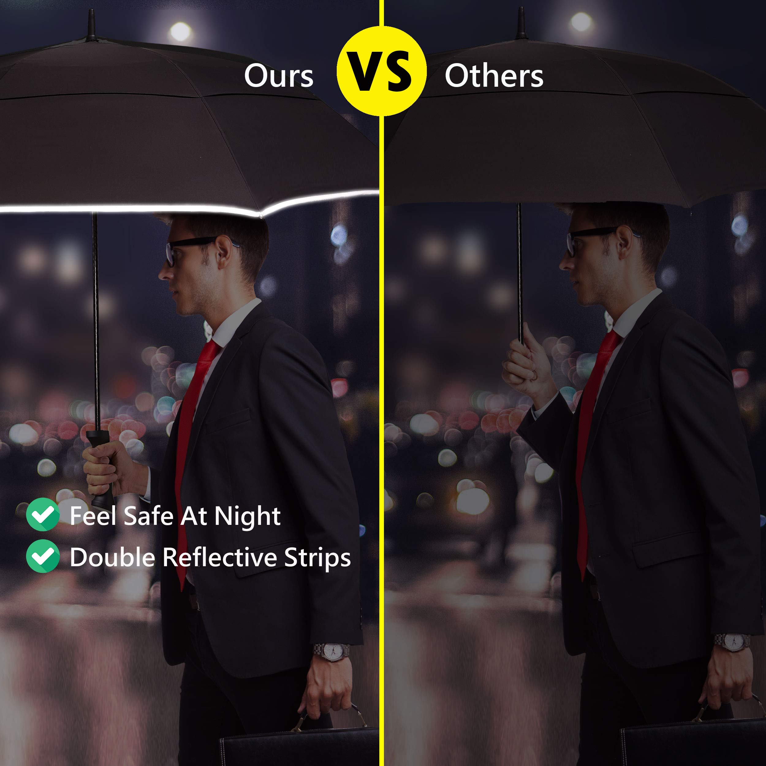HOSA 54/68 Inch Automatic Open Golf Umbrella, Durable Extra Large Stick Umbrella, Windproof Water Resistant, Double Canopy, UV Protection, Multiple Colors for Men Women
