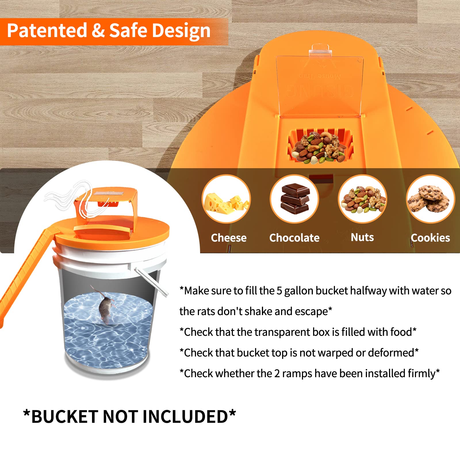 Mouse Traps Indoor for Home, 4 Pack Mouse Trap Bucket Lid with Upgrade Clear Bait Box, 2 Entrances Auto Reset, Efficient Humane Rat Trap for Indoor Outdoor Use, 5 Gallon Bucket Compatible