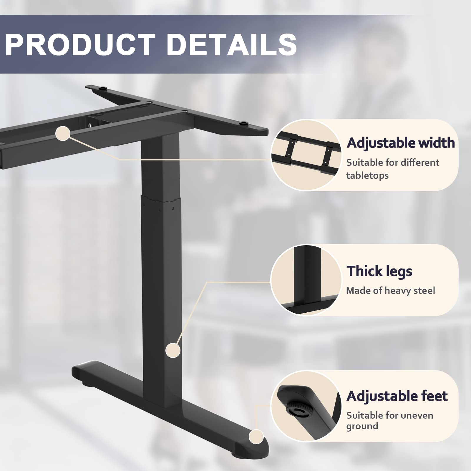 HAIAOJIA Height Adjustable Standing Desk Frame - Dual Motor Load 265lbs Electric Sit Stand Desk Stand Up Desk Heavy Duty 2-Stage Base for Home Office - Frame Only, Black