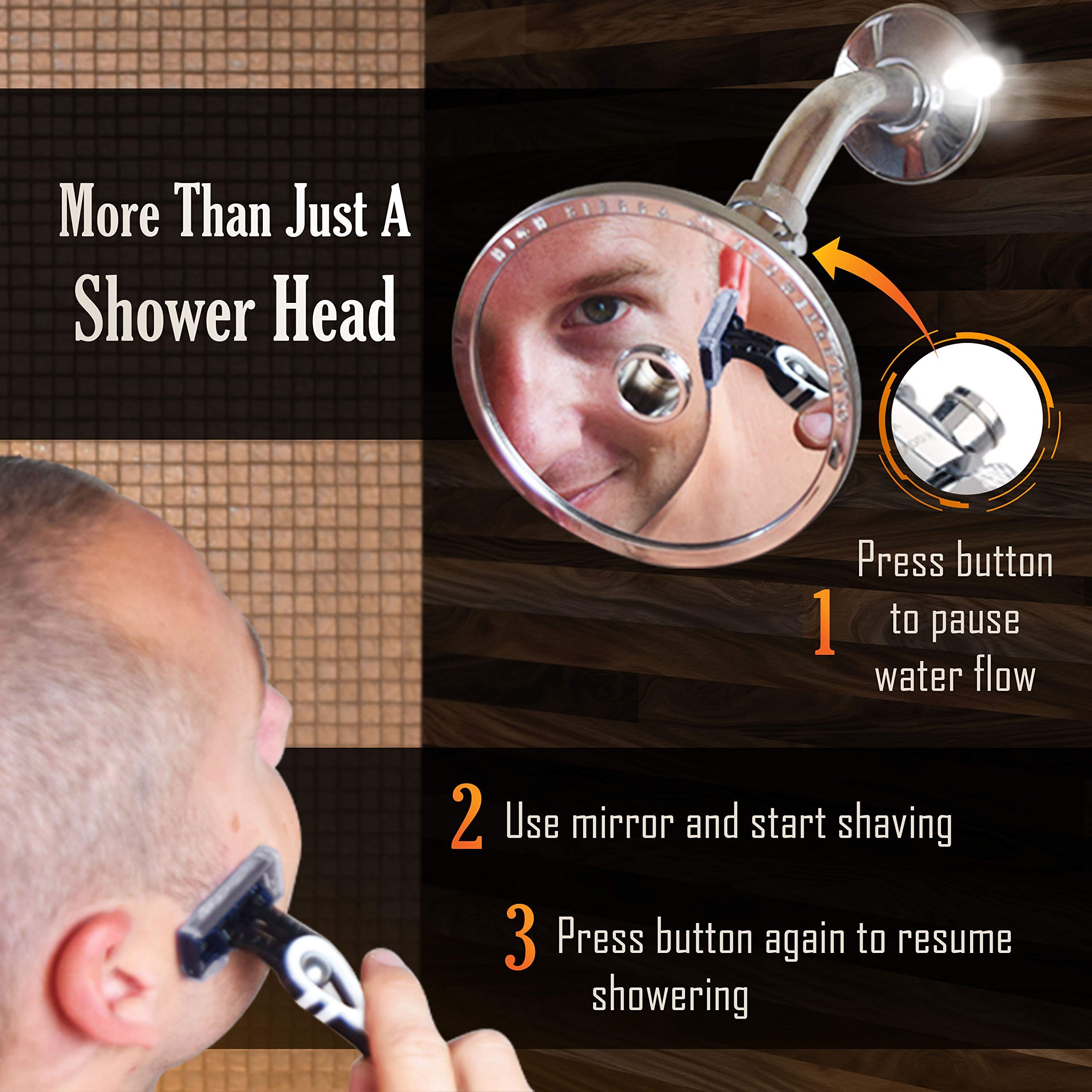 High Sierra's 2.0 GPM "Reflections X" Low Flow Shower Head and Fogless Shaving Mirror In One. Includes 11" Adjustable Extension Arm and Control Valve. Available in Chrome or BRUSHED NICKEL