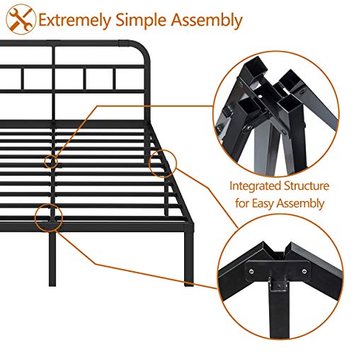 ZIYOO Twin XL Bed Frame with Headboard, 3000LBS Heavy Duty Platform Mattress Foundation/Box Spring Replacement, 14 Inch Height Metal Bed Frame
