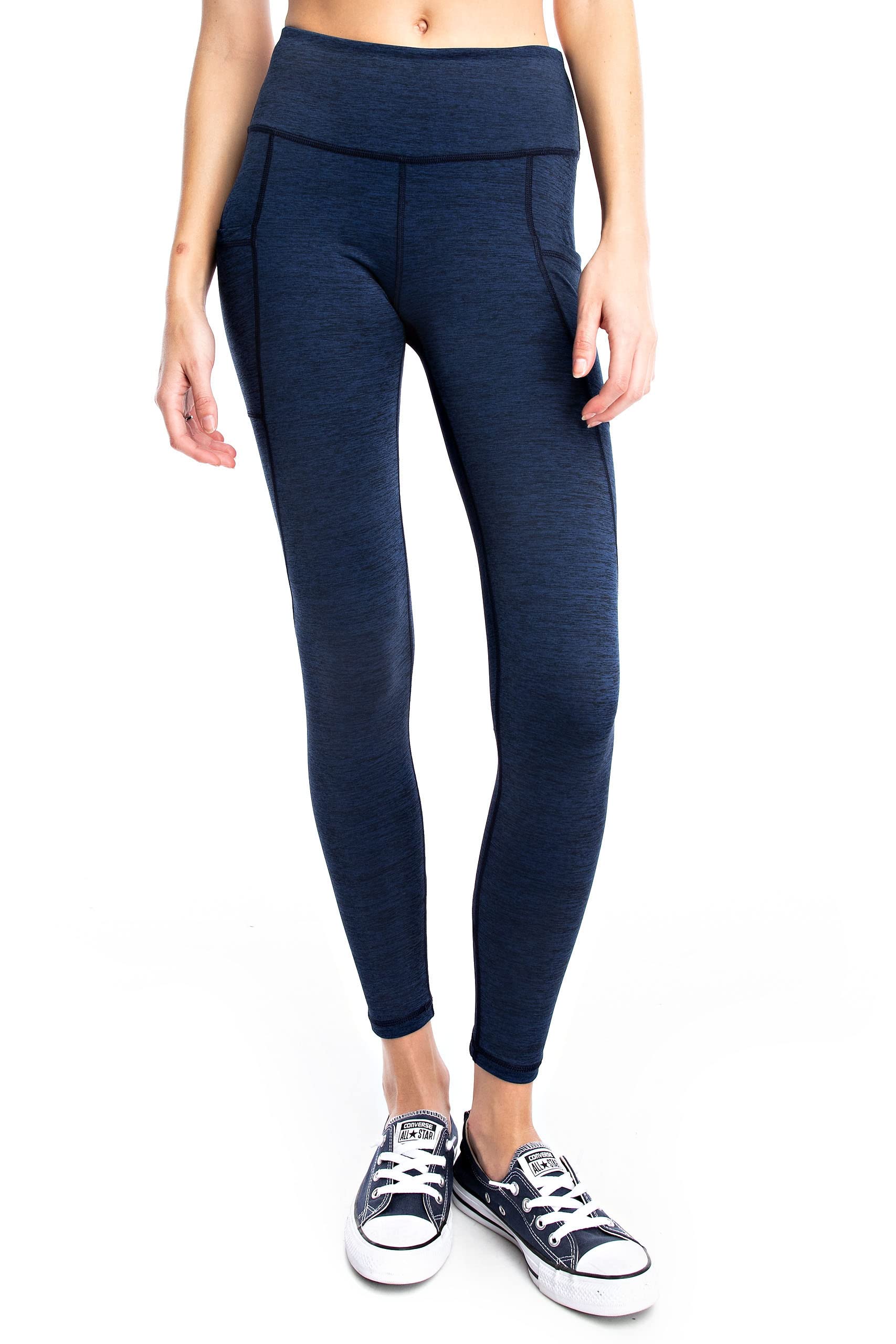 Hype Up Women's High Waisted Tummy Control Workout Leggings with Side Pockets (S-3X) Black