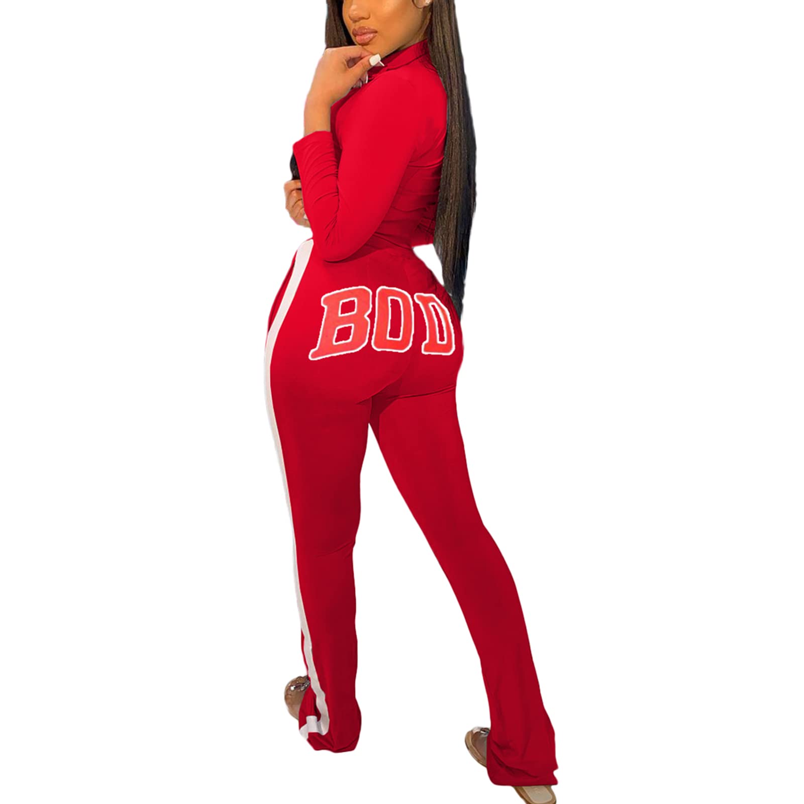 kaimimei Women's 2 Pieces Outfits Long Sleeve Zipper Jacket and Pants Set Tracksuits Red