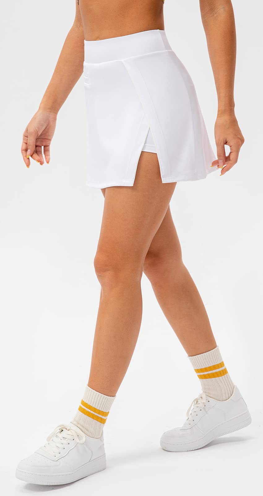 Lavento Women's Athletic Skirt with Built-in Shorties Tennis Skirts Golf Active Skorts (White - Split, 4)