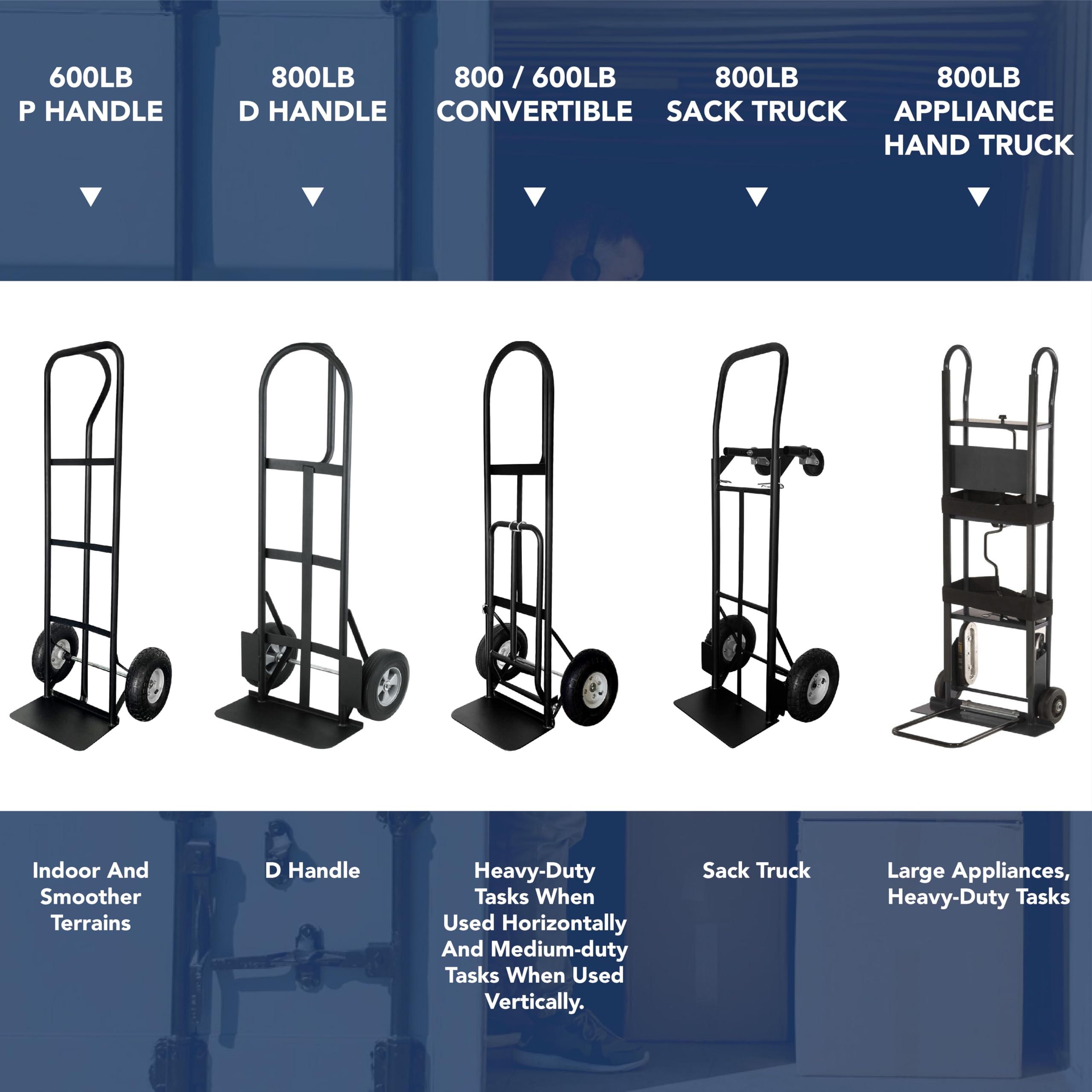 Olympia Tools 600 Lb Steel Hand Truck with P Handle and 10" Pneumatic Wheels for Home and Office Use