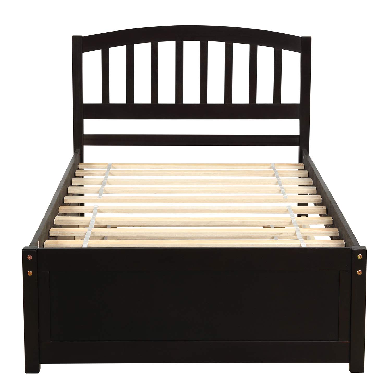 GINGVAT Twin size Platform Bed with Trundle, Wooden Bedframe Frniture, Espresso