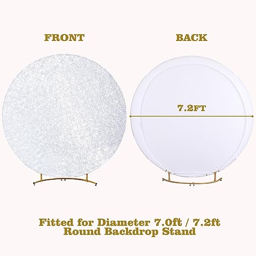 Silver Round Backdrop Cover 7.2ft Sequin Circle Backdrops Curtain Photo Backdrop Arch Covers for Wedding Party Baby Shower Bridal Shower Photography Birthday Prom Background Decorations