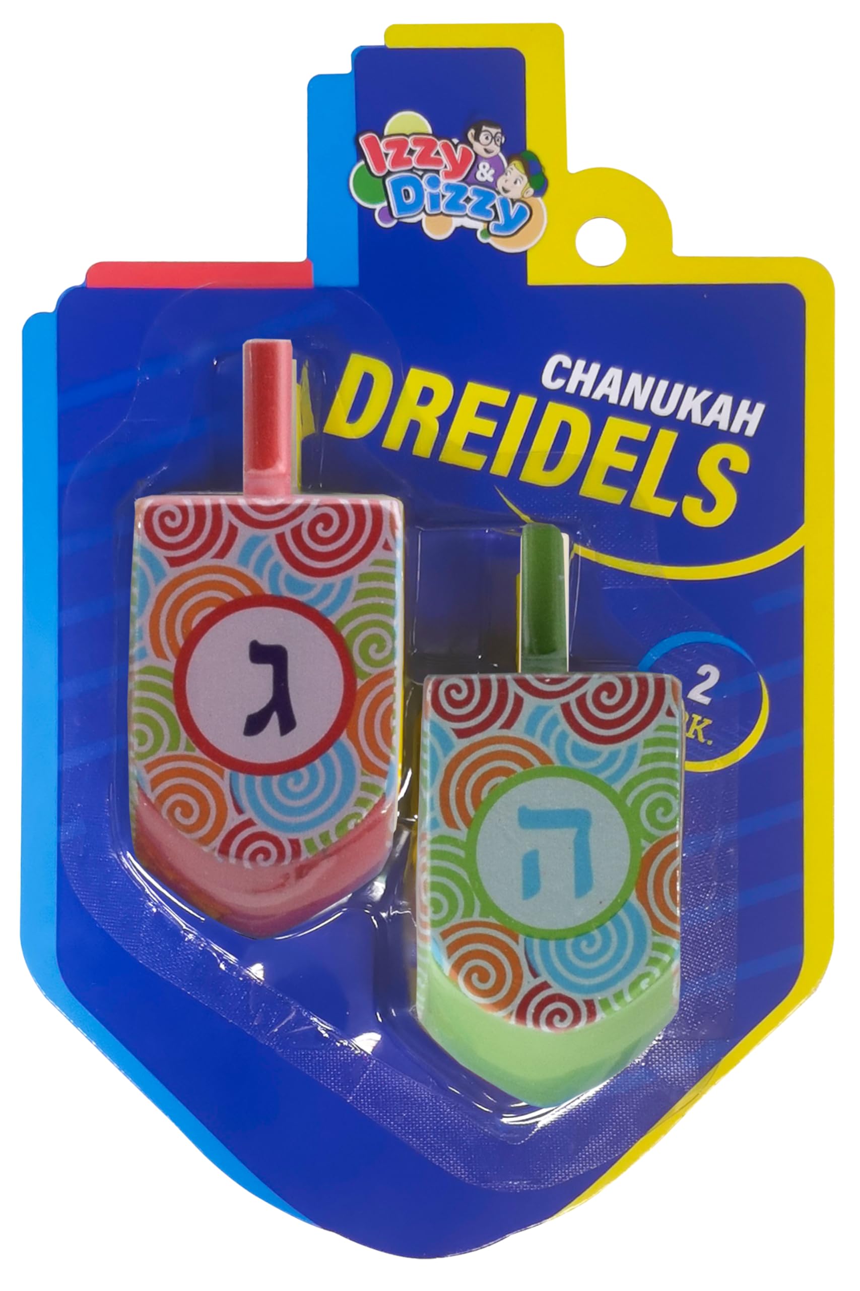 Hanukkah Dreidels - Extra Large Multi Colored Wooden Dreidel - 2 Pack