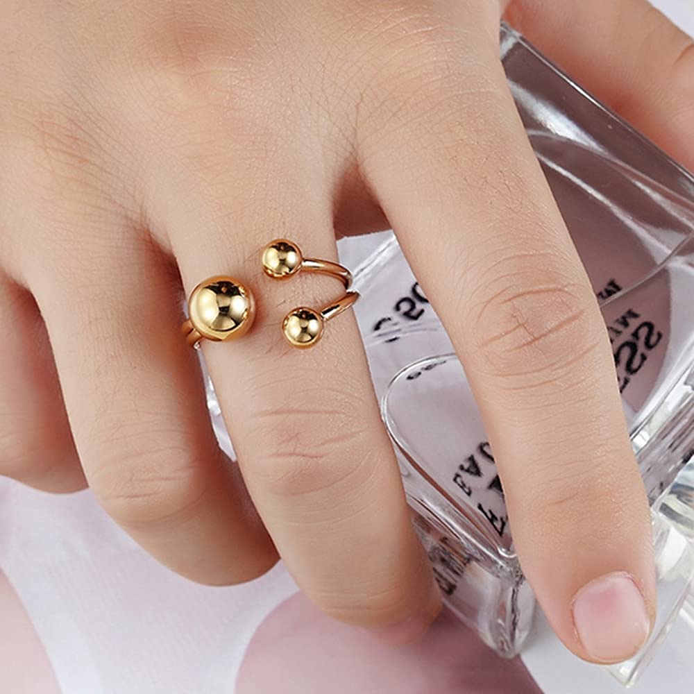 Jude Jewelers Stainless Steel Triple Beads Wedding Statement Cocktail Party Anniversary Promise Ring (Gold, 9)