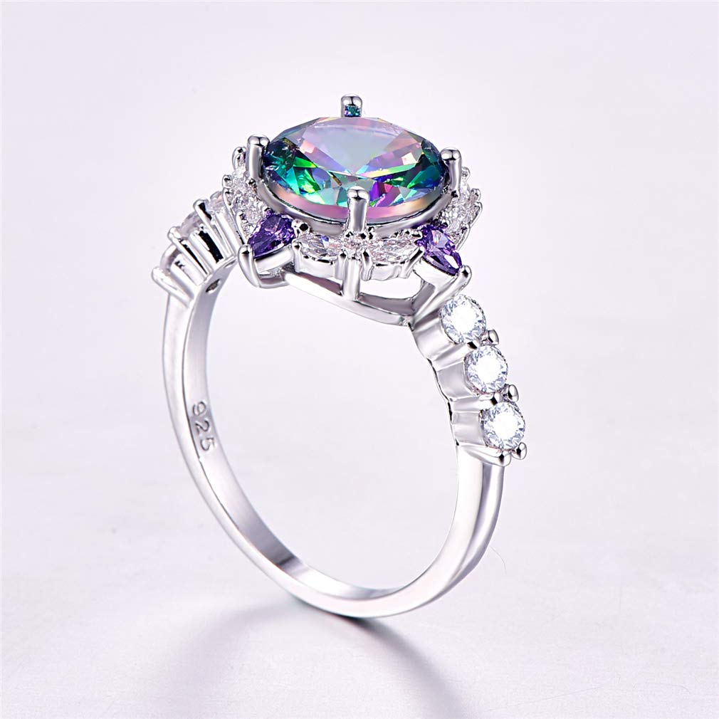 Honghu Engagement Rainbow Topaz 925 Sterling Silver Ring Gemstone Ladies Jewelry Gift Multicolor #8