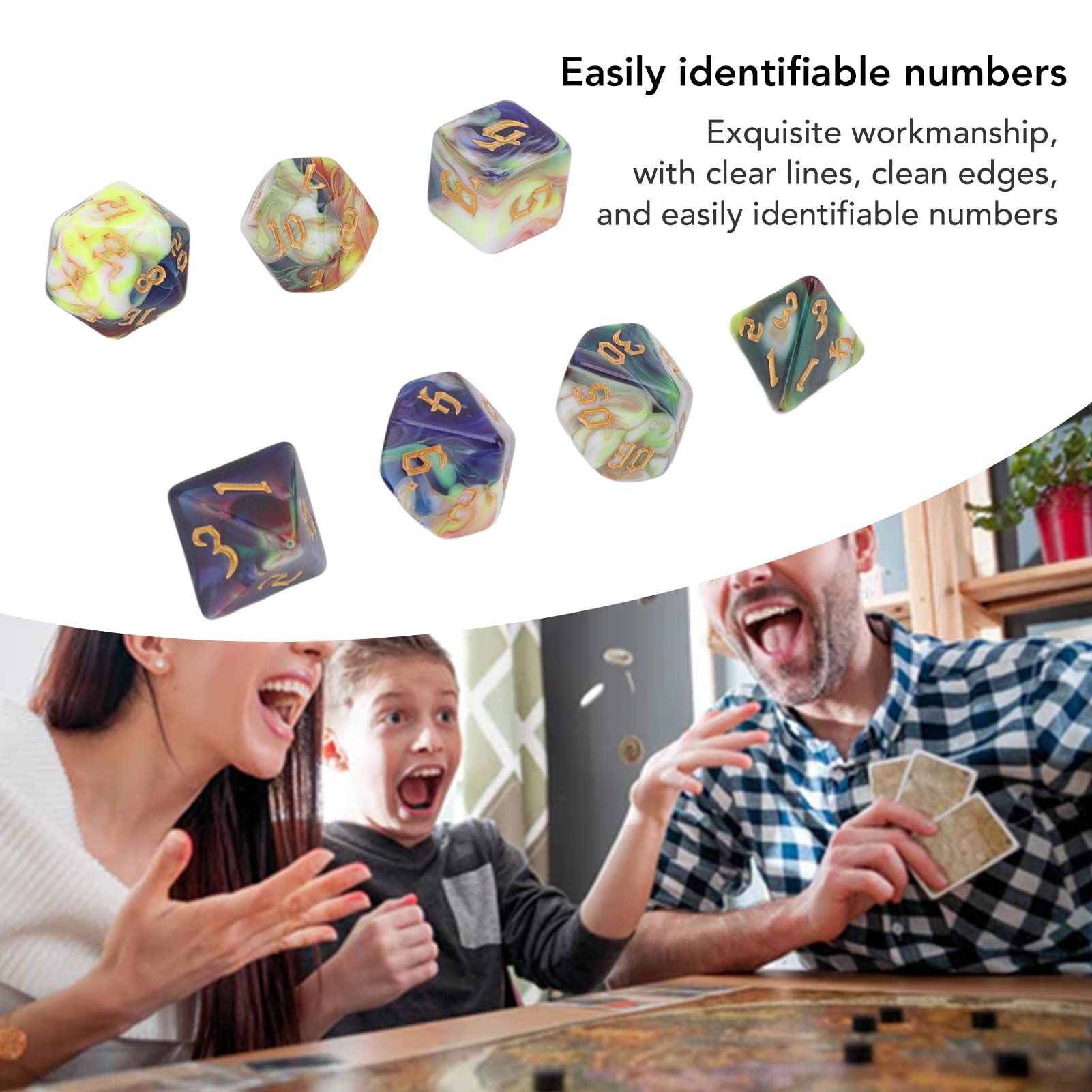 KUIDAMOS Dice Set, Acrylic Polyhedral Game Dice Precise 7 Die Practical for Board Role Playing Games(Type 3)