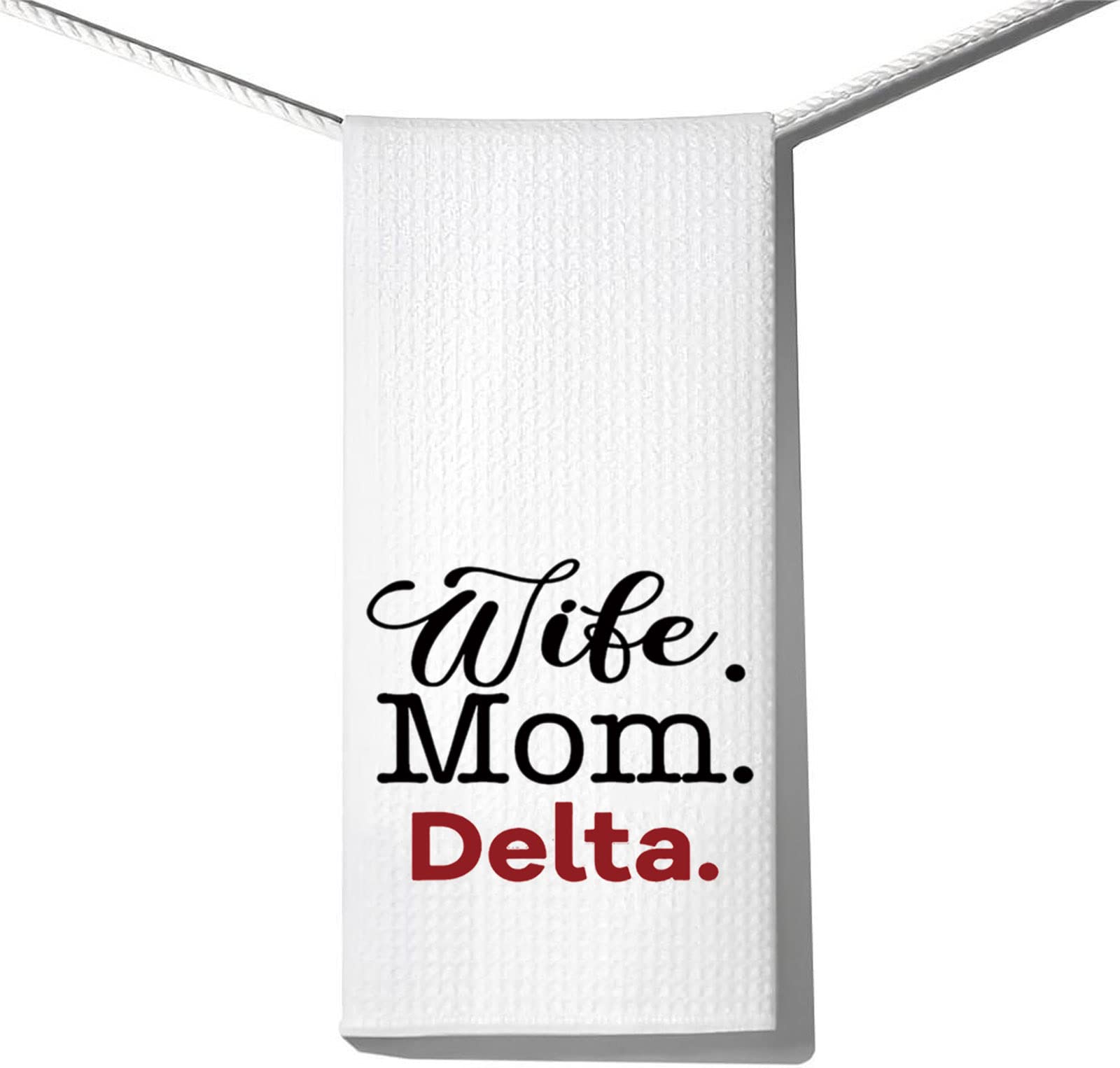 LEVLO Sorority Kitchen Towel DST Sorority Gift Wife Mom Tea Towels Sorority Waffle Weave Kitchen Decor Dish Towels (Wife Mom)