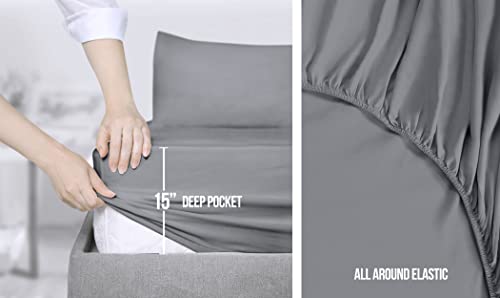 Utopia Bedding California King Sheet Set – Soft Microfiber 4 Piece Luxury Bed Sheets with Deep Pockets - Embroidered Pillow Cases - Side Storage Pocket Fitted Sheet - Flat Sheet (Grey)