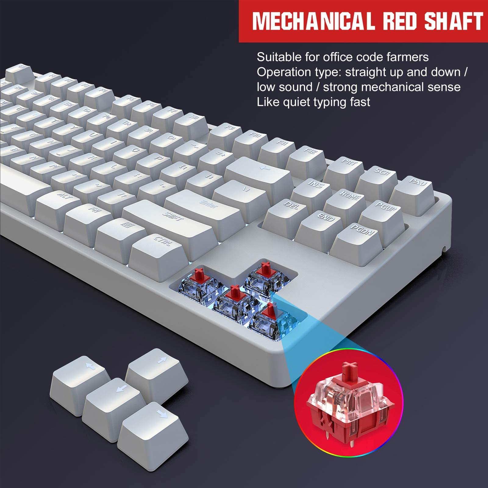 Pomya 87 Keys Wired Gaming Keyboard, Ergonomic USB Wired Mechanical Keyboard with Dye Sublimation Keycap for Win, for Android, for OS X, PC Keyboard for Game, Work(White)