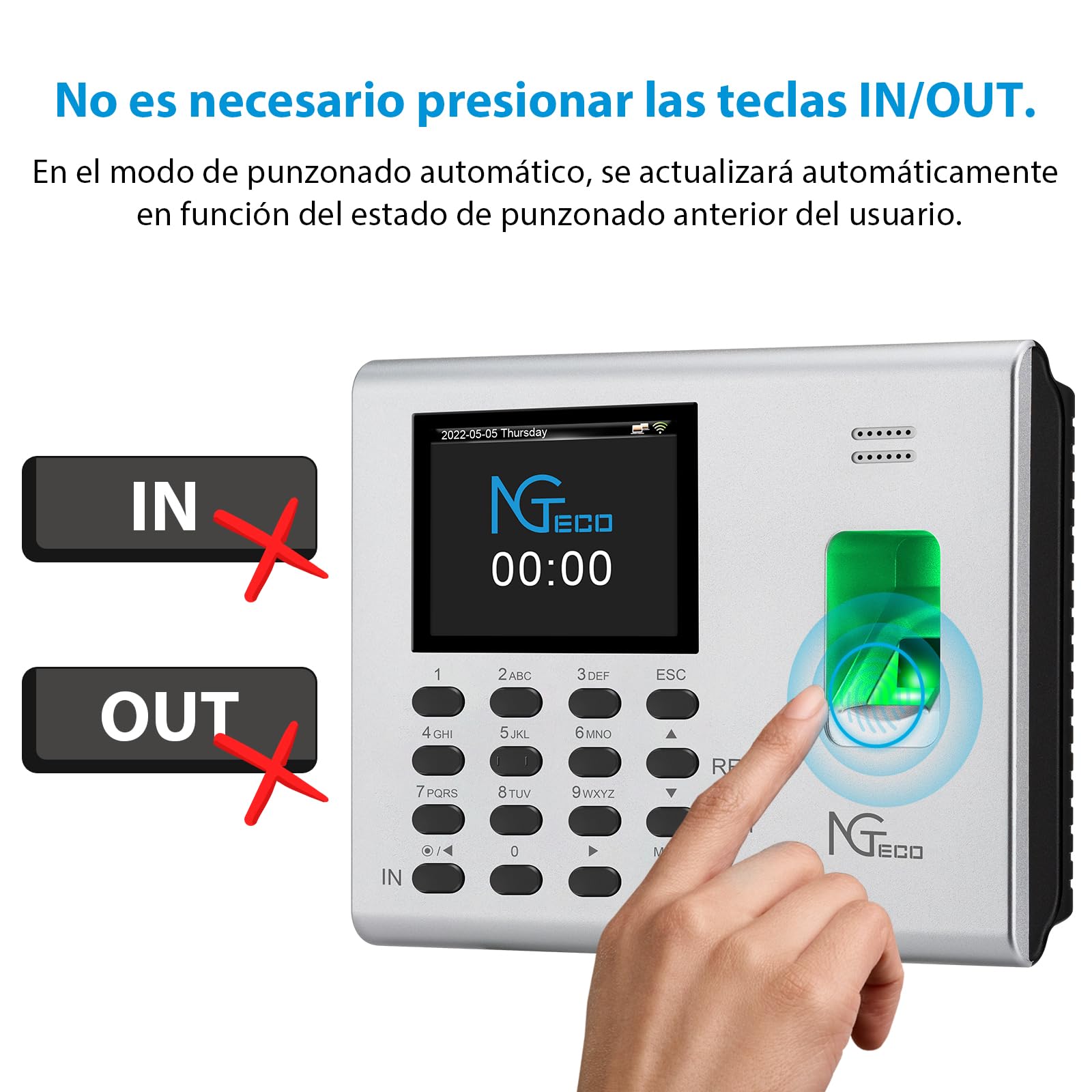 NGTeco Time Clocks for Employees Small Business, WiFi Office Fingerprint Time Clock Automatic Punch in and Out Time Card Machine with App for iOS Android (0 Monthly Fees)