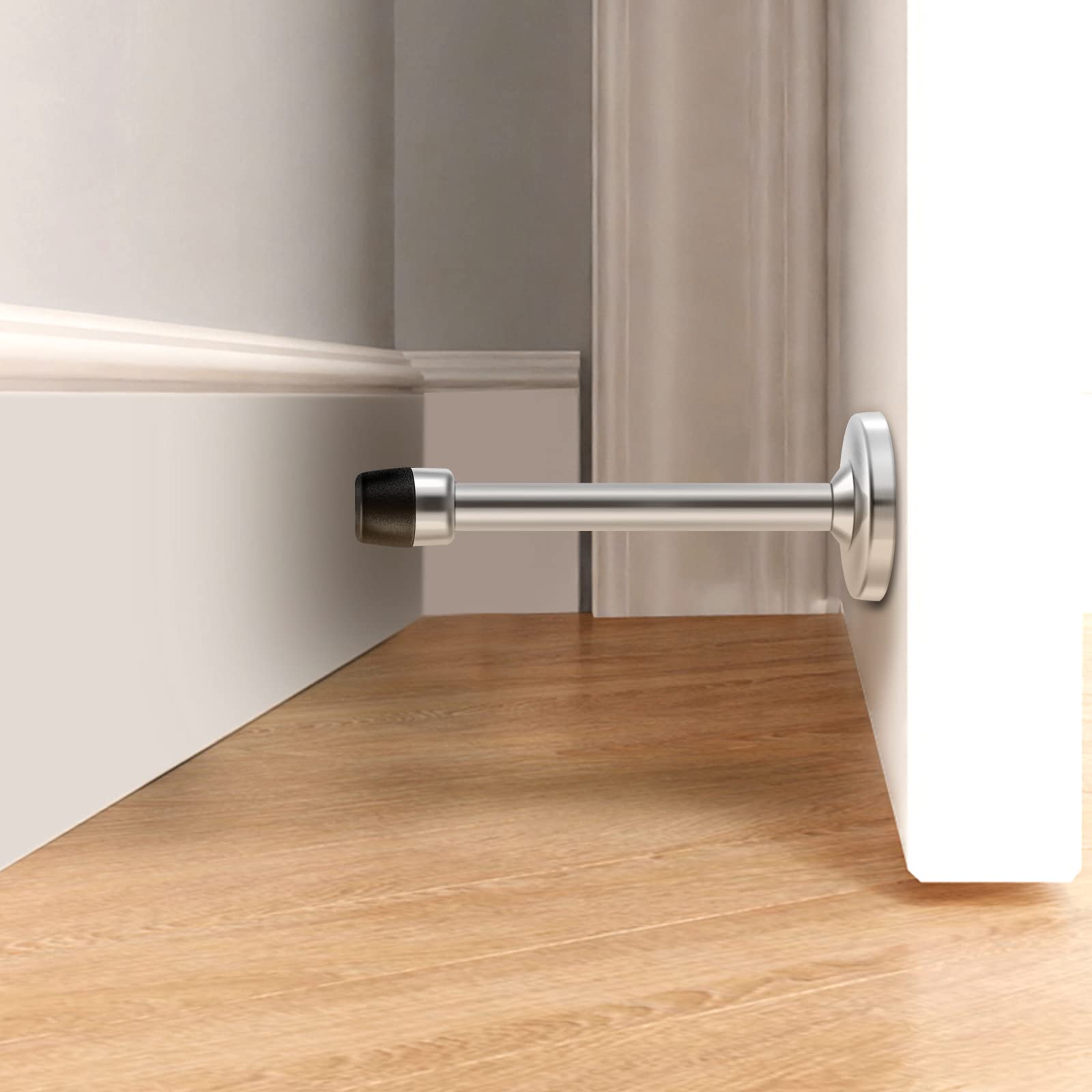 HUTLON Door Stop, 4 Pack Door Stopper with Rubber Tip, 5 Inch Stainless Steel Wall-Mount Door Stop, Extra Long Solid Rigid Door Stops