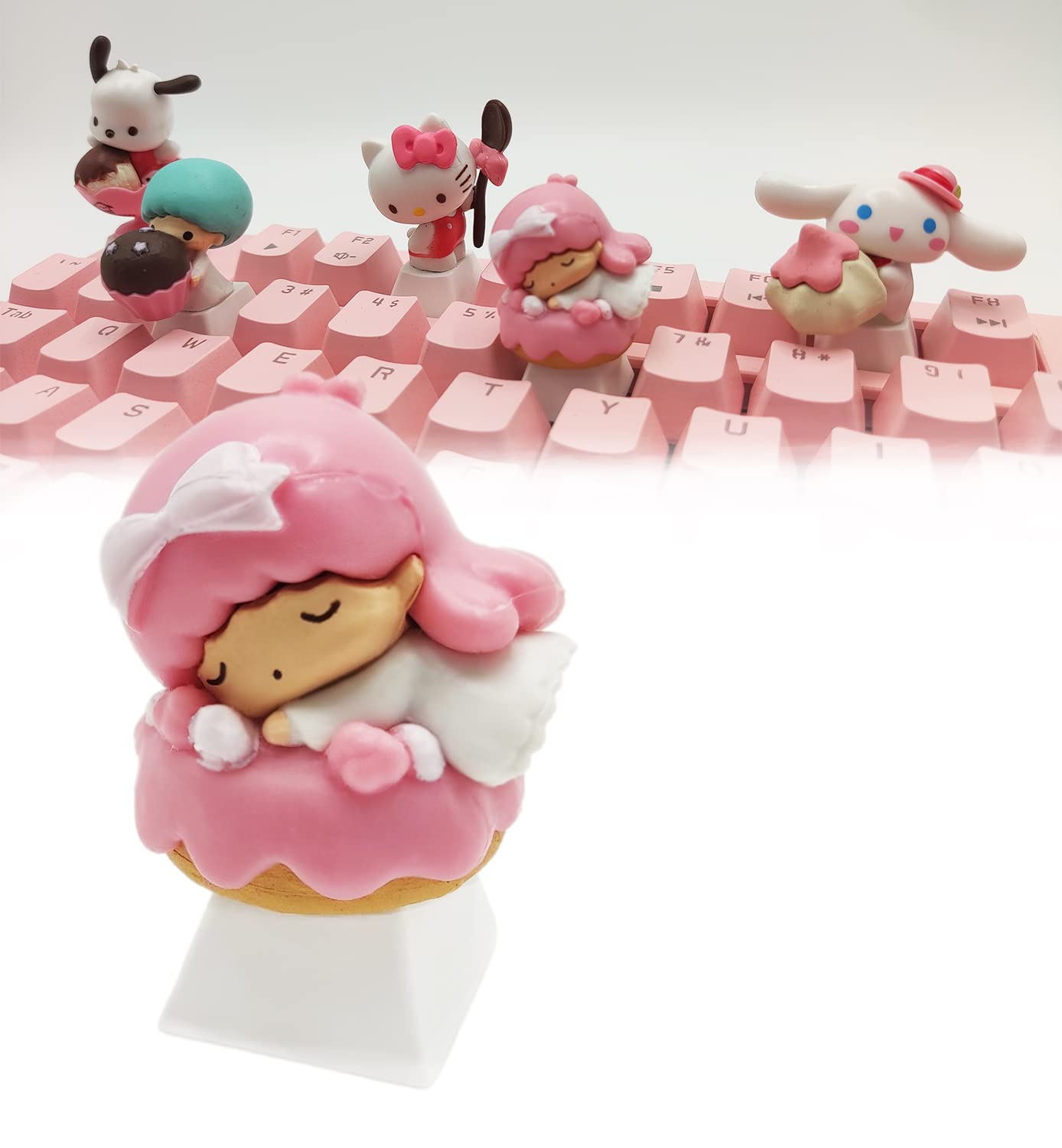 Little Twin Stars Keycaps Japanese Anime White Key Caps,Compatible with Cherry MX Switches Custom Gaming Mechanical Keyboard (Lalaa)