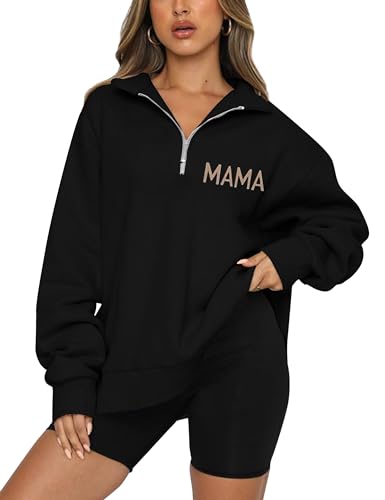 In My Mom Era Sweatshirts Women Funny Mama Sweatshirt Casual Letter Print Long Sleeve Pullovers Tops Z-black