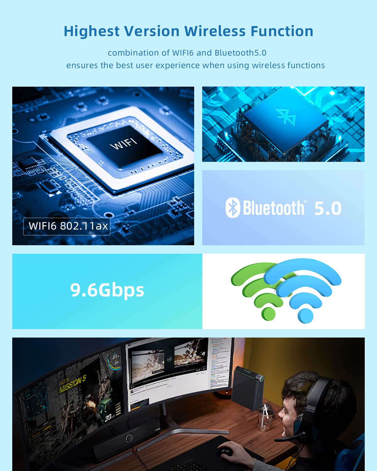 OASLOA Gaming PC AMD Ryzen 9 5900HX 4.6Ghz Processor 32GB DDR4 512GB NVMe M.2 SSD Desktop Computer RGB Light and Mode Adjustable Mini PC Support WiFi 6 and Bluetooth 5.0