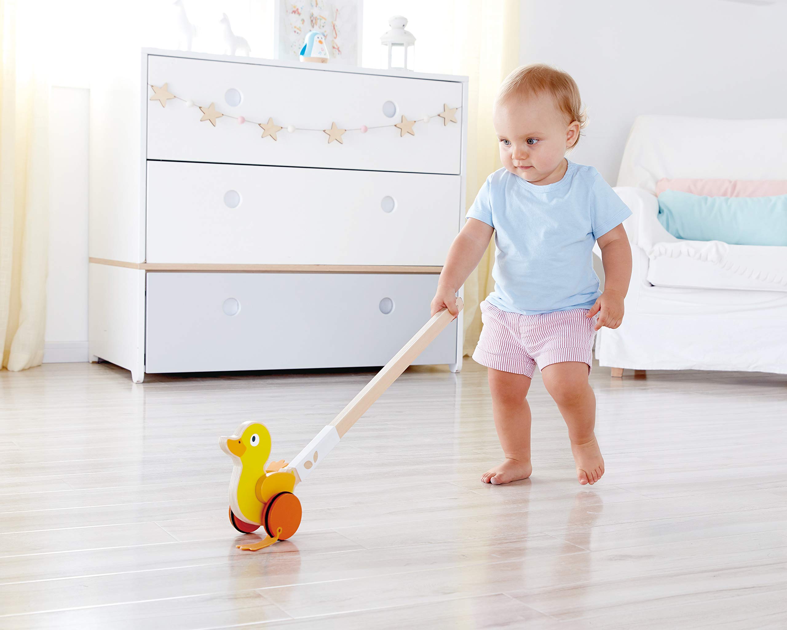 Hape Ducky Push Pal| Wooden Push-Along Ducky, Baby Walker Push Toy