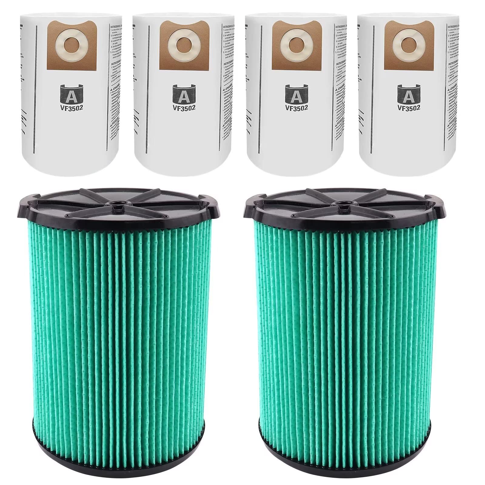 VF6000 Filter for Ridgid Shop Vac 5-20 Gallon Wet Dry Vacuums, 5-Layer HEPA Filter Fits WD5500 WD0671 WD6425 WD7000 (2 Pack VF6000 Filters + 4 Pack VF3502 Bags)