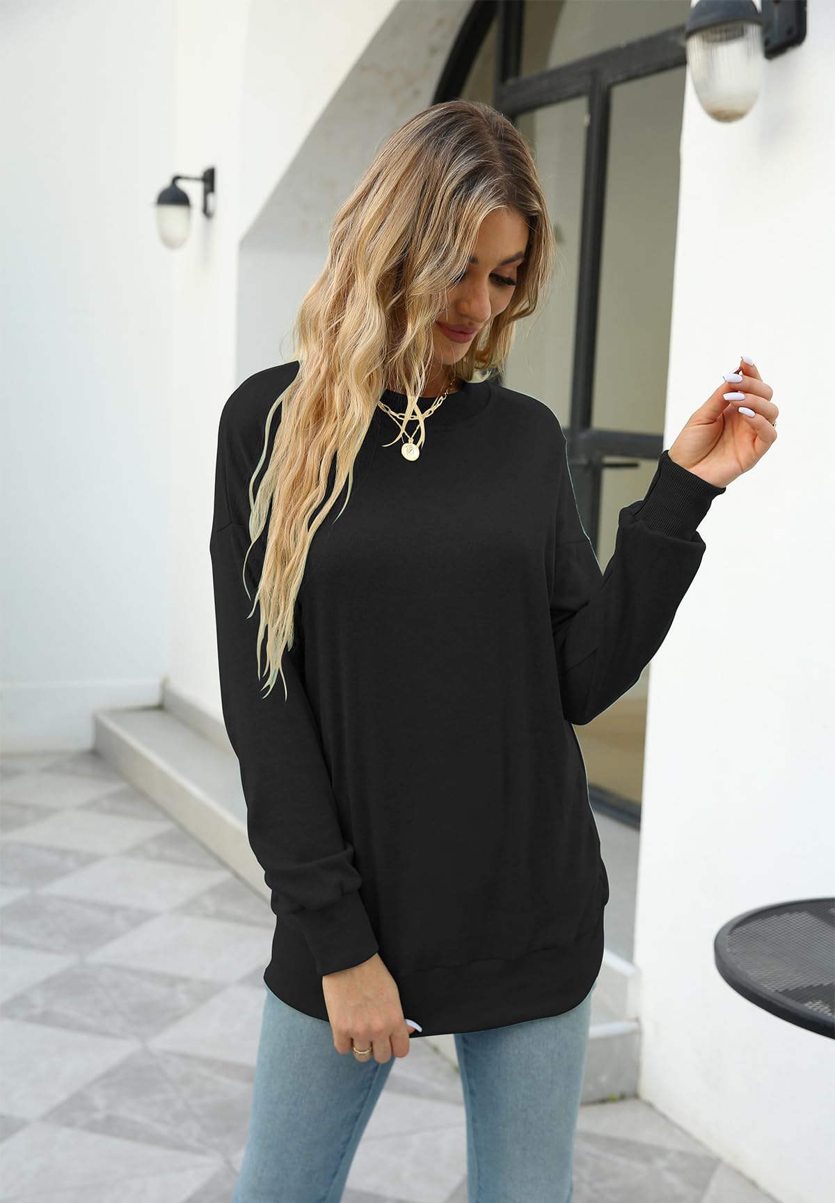 Hount Long Sleeve Shirts for Women Casual Pullover Sweatshirts Loose Fall Tunic Tops Blouses (X Large, Brown)