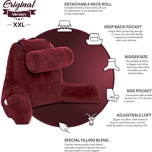 Husband Pillow Combo - Backrest Pillow with Arms : XXL Maroon & Lap Desk Bed Tray : Pink - Memory Foam Reading Pillows for Bed w/Removable Neck Roll & Laptop Bed Tray Table