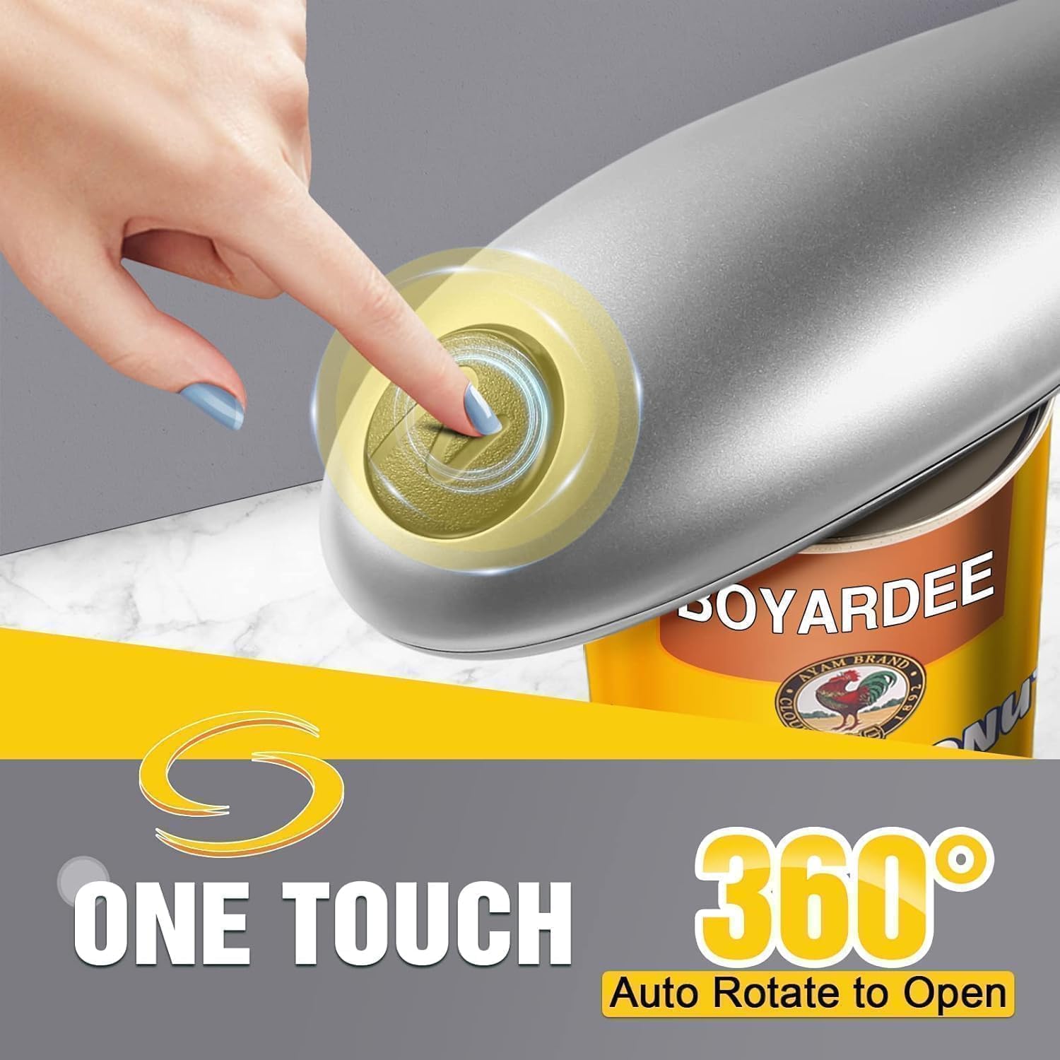 One Touch Electric Can Opener, Smooth Edge & Fits Almost All Can Sizes Automatic Can Opener, Kitchen Gadget Battery Operated Can Opener for Seniors with Arthritis, Silver
