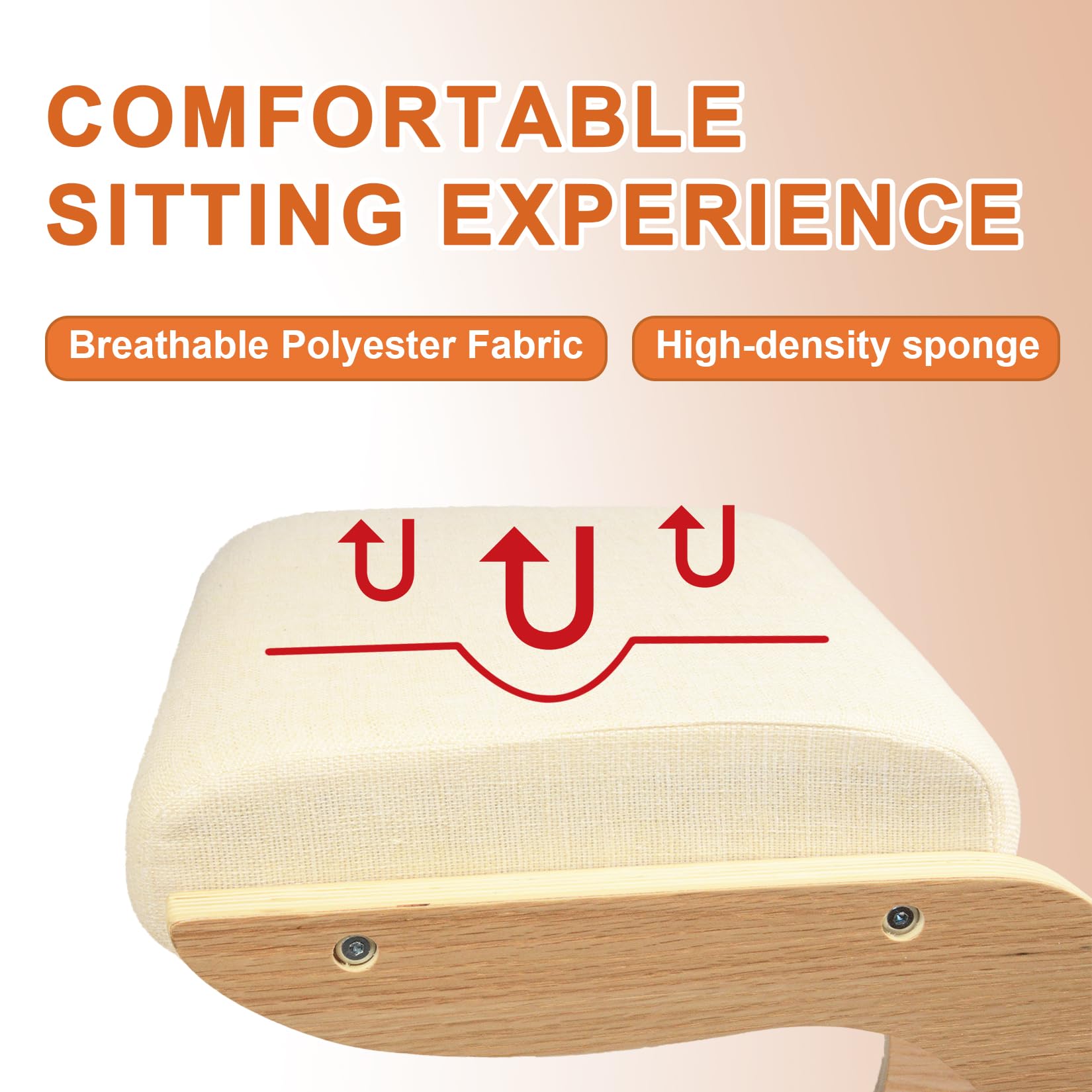 QIUJIARUI Ergonomic Kneeling Chair with Comfort Cushion,Wooden Rocking Seat for Improved Posture – Perfect for Home and Office Use (Beige)