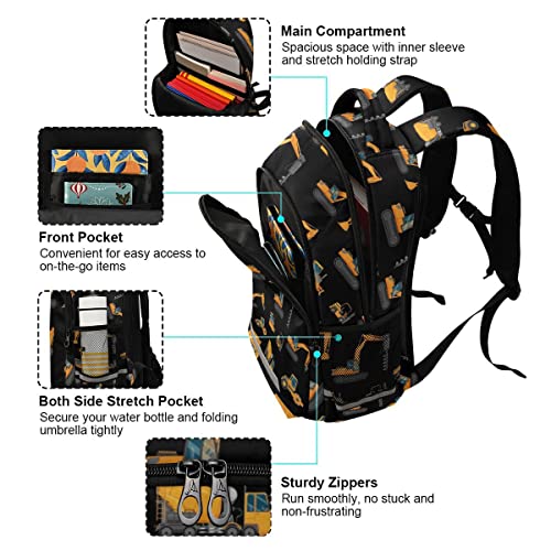 UWSG Excavator Watercolor Yellow Truck School Backpack for Girls Boys，Bookbag Daypack Rucksack with Padded Straps, Fits 6 to 12 years old