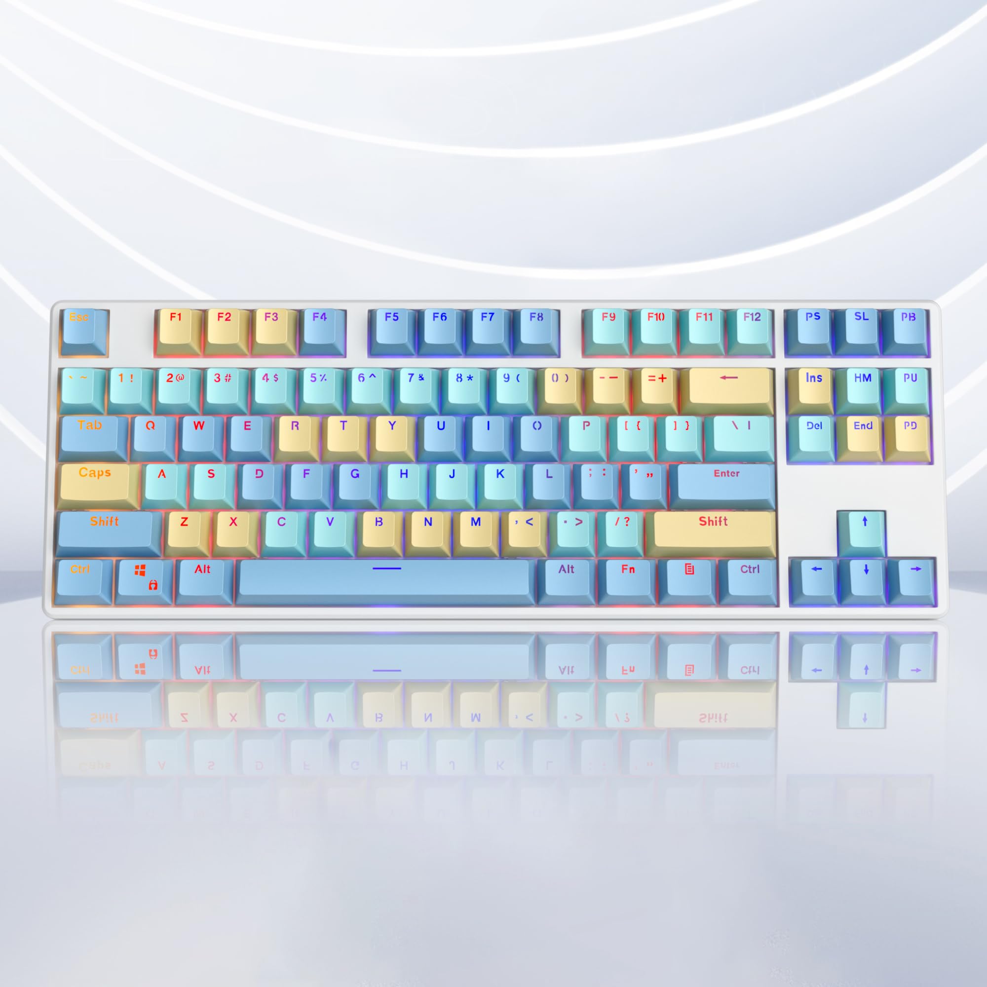 Mosptnspg 134 PBT Antarctic Penguins keycap Set ,Dye Sublimation OEM Blue Custom keycaps for Gateron Kailh Cherry MX 61/87/96/104/108 Gaming Mechanical Keyboard