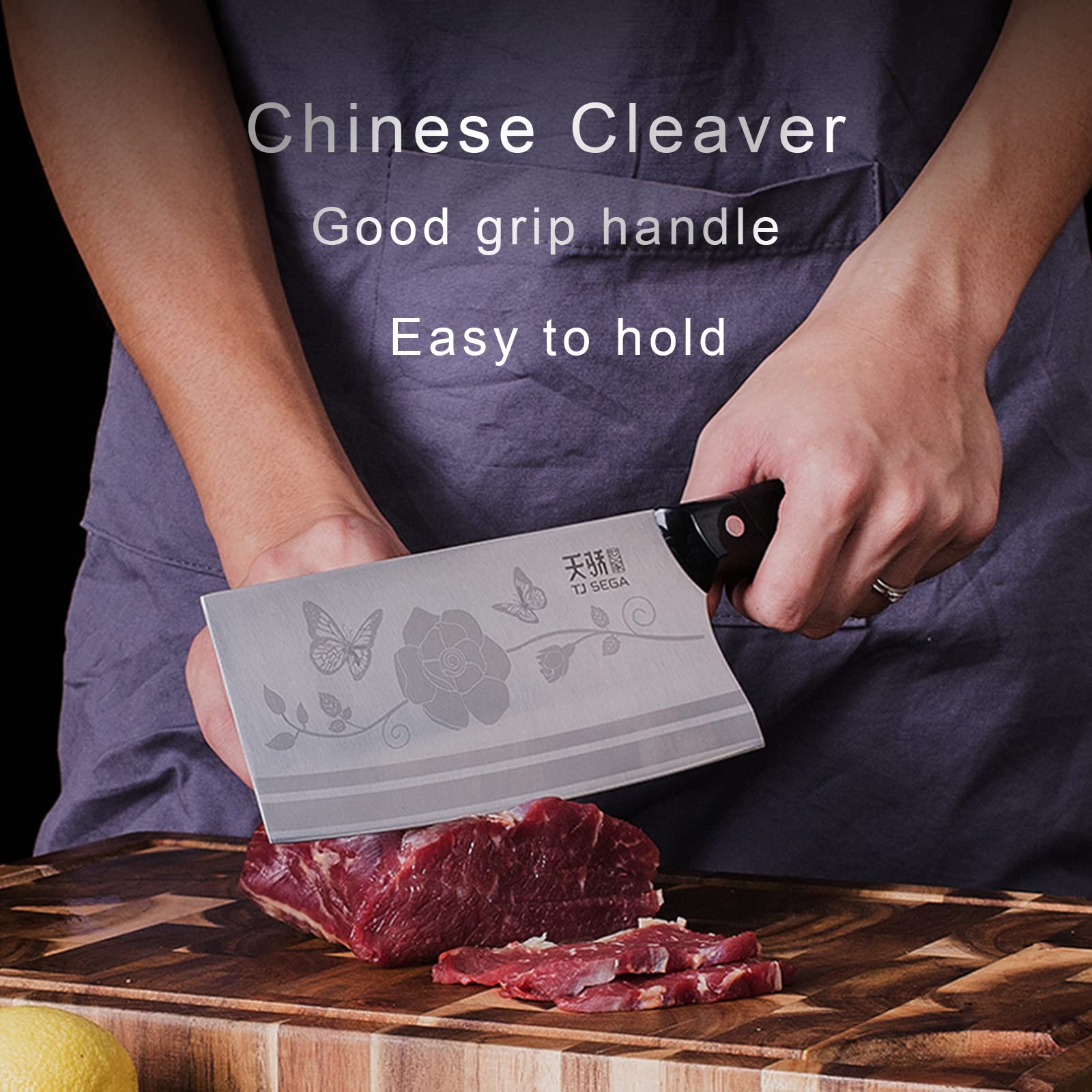 Meat Cleaver Knife 7.2 Inch, Ultra Sharp Chinese Chef's Knives, Full-tang Chopping Knife, 30Cr13 Steel Blade Thickness 2 mm, TJ SEGA Series TC17068