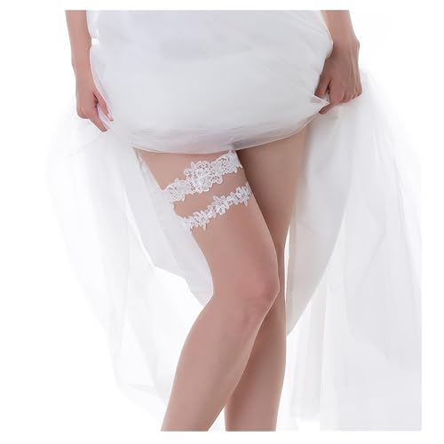 Kukensammy Garters for Bride Women Ivory Lace Plus Size Adjustable 16-28inch Bridal Accessories White Leg Ribbon Thigh for Wedding Evening Party